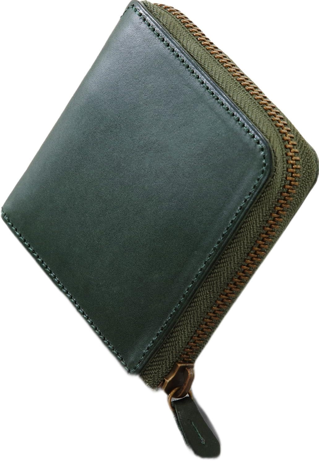 Amazon | [Evoon] エイジングを楽しめるイタリアンレザー 薄型L字二つ折り 財布 Vellda L-zip 二つ折り財布 日本製 本革 (グリーン) | 財布