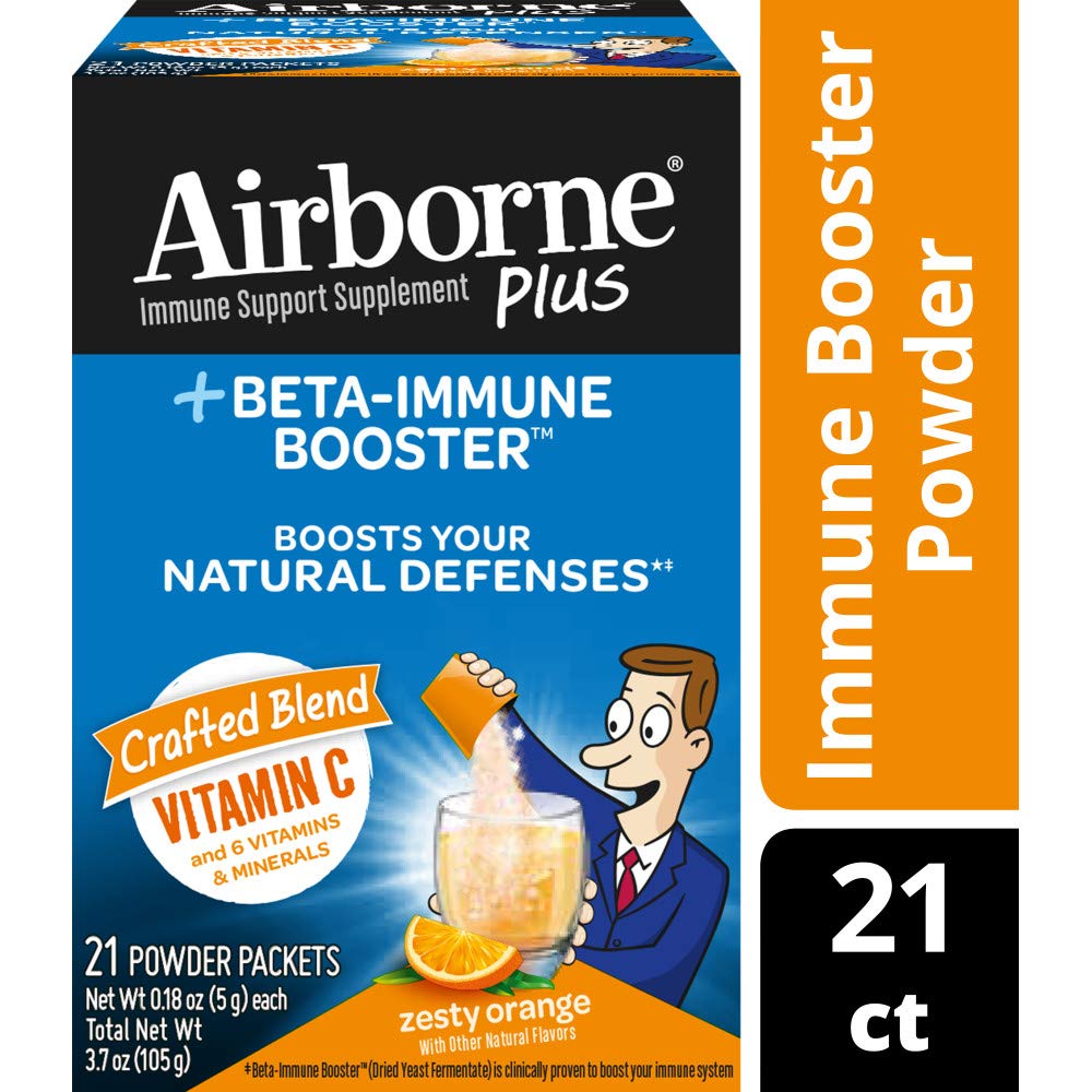 Airborne Plus Beta Immune Booster Zesty Orange Powder Packets 21 ...