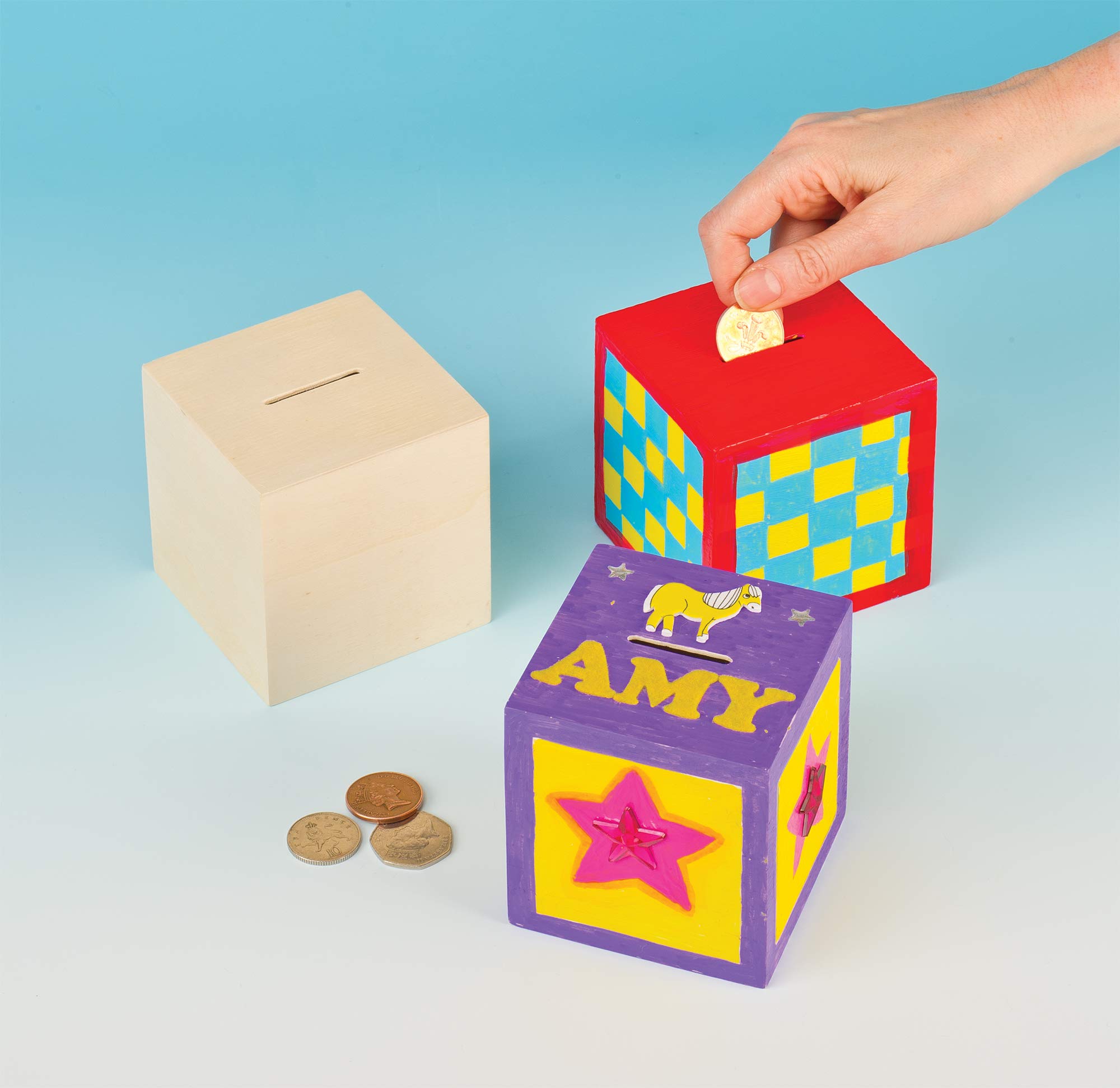 Buy Wooden Cube Money Boxes 8.5cm with Removable Stopper For Children ...