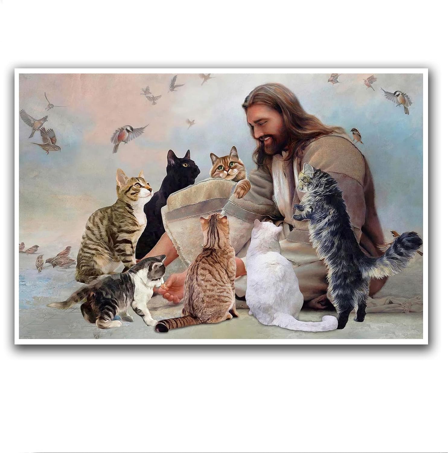 Amazon.com: Jesus Poster-Jesus with Cats Picture Religious Wall Art-God ...