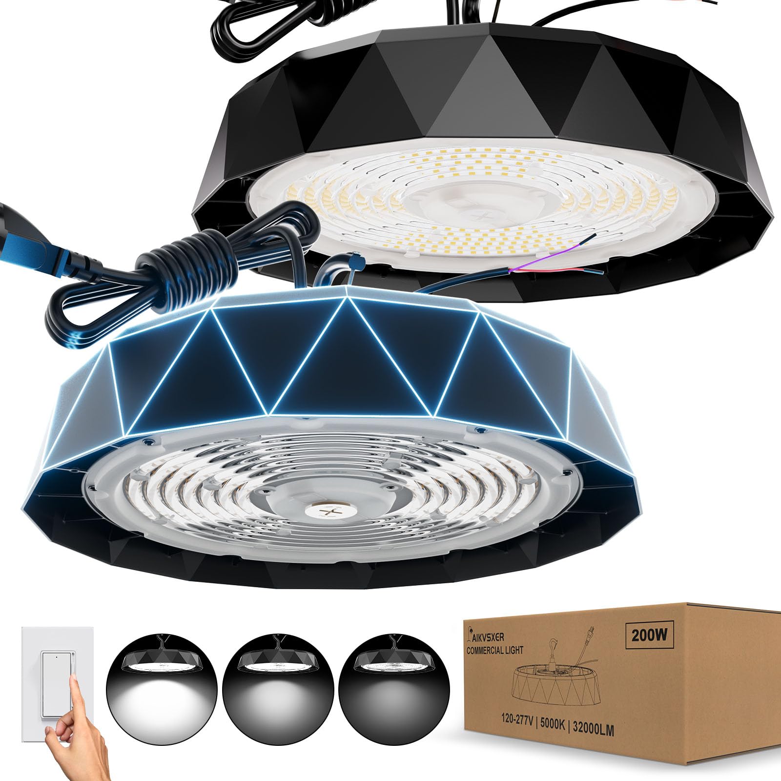 AIKVSXER 2 Pack UFO LED High Bay Light 200W, 5000K High Bay LED Shop ...