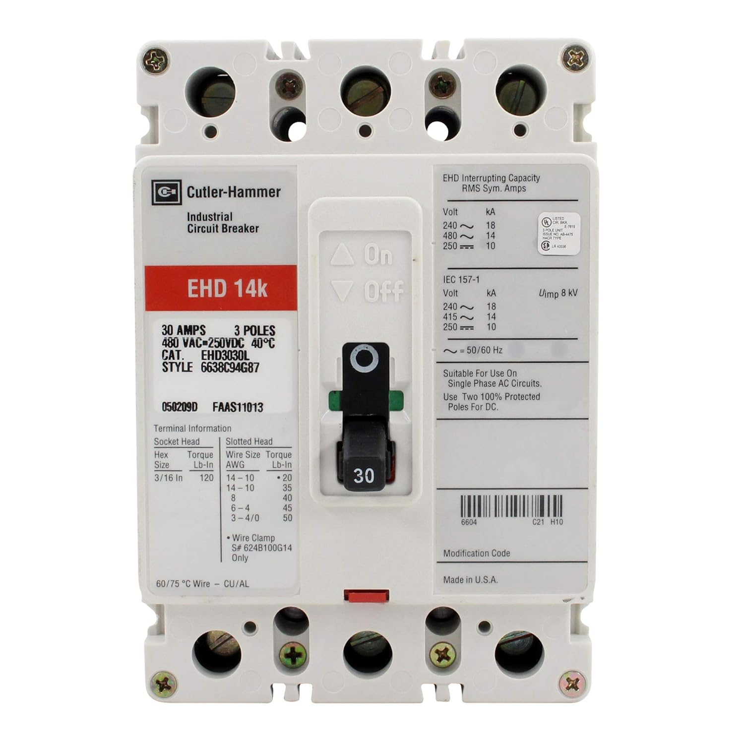 EATON EHD3030L Circuit Breaker - 3-Pole, 30A, 480V Philippines | Ubuy