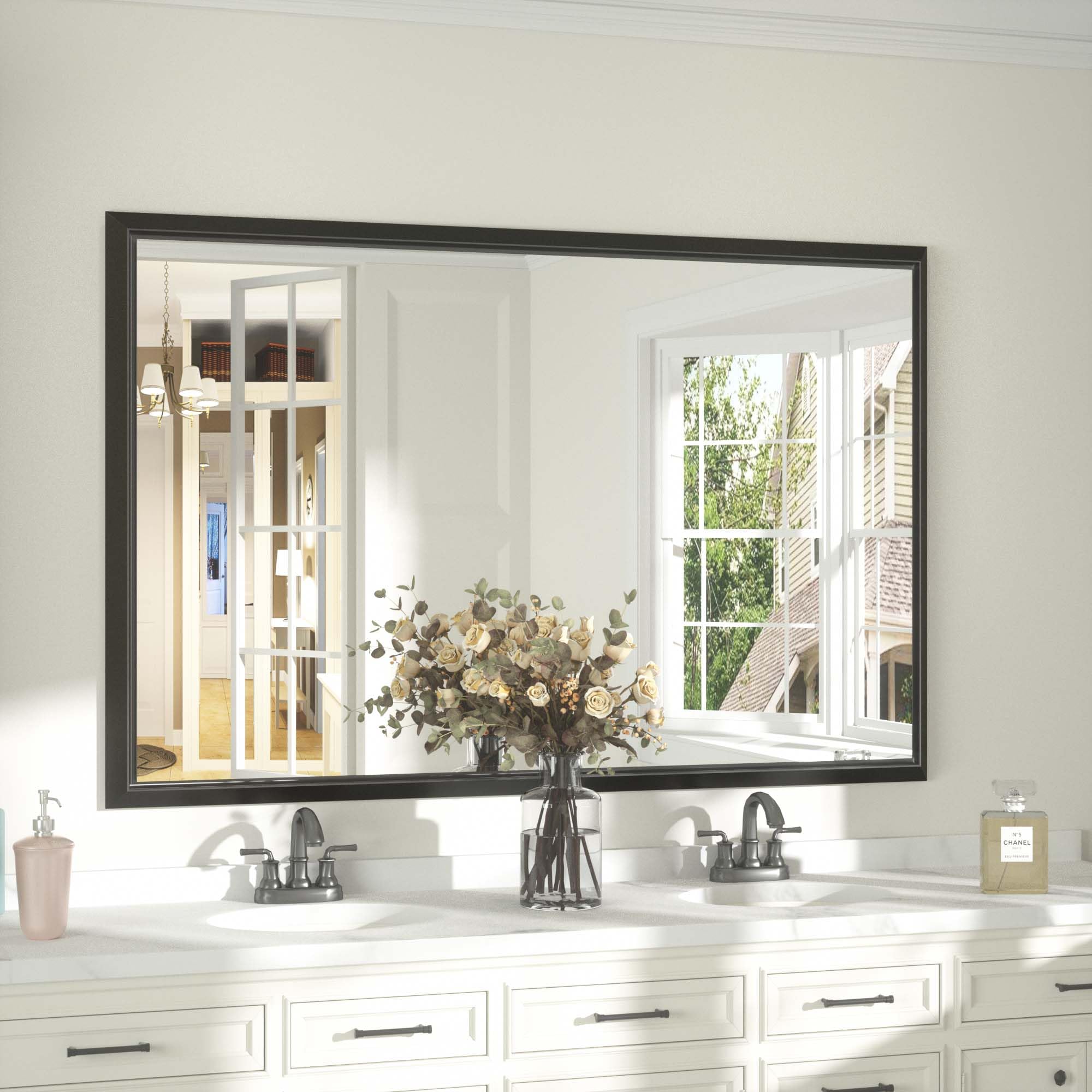 Amazon.com: Black Metal Framed Bathroom Mirror: 55 x 36 Inch Bathroom ...