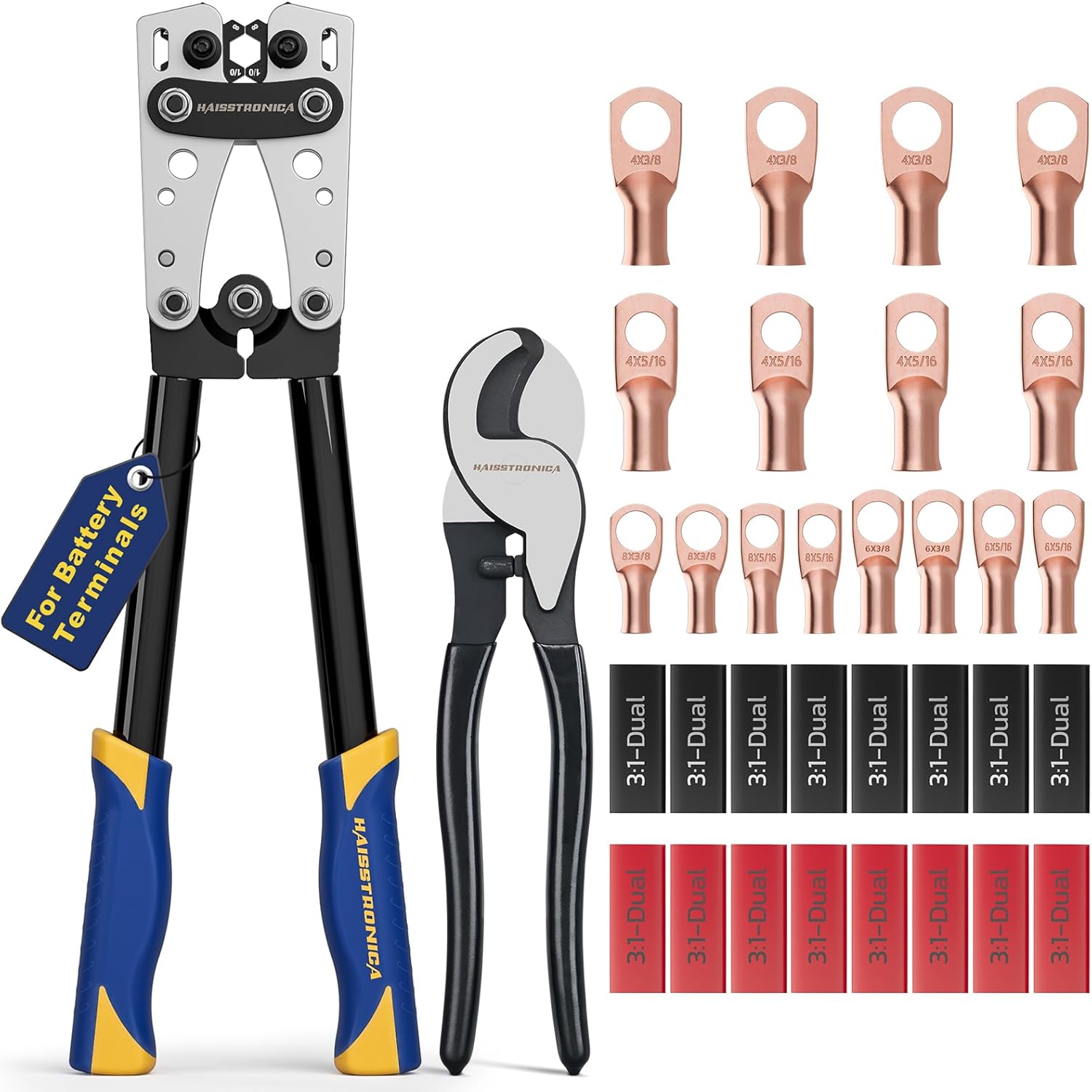 haisstronica Battery Cable Crimper Tool Kit for 8, 6, 4, 2, 1, 1/0 AWG ...