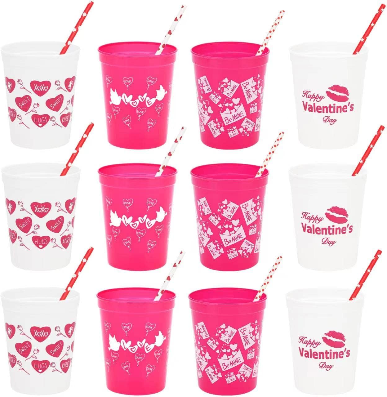 Amazon.com: Valentine's Day Plastic Cups - Set of 12 Red and White16oz ...