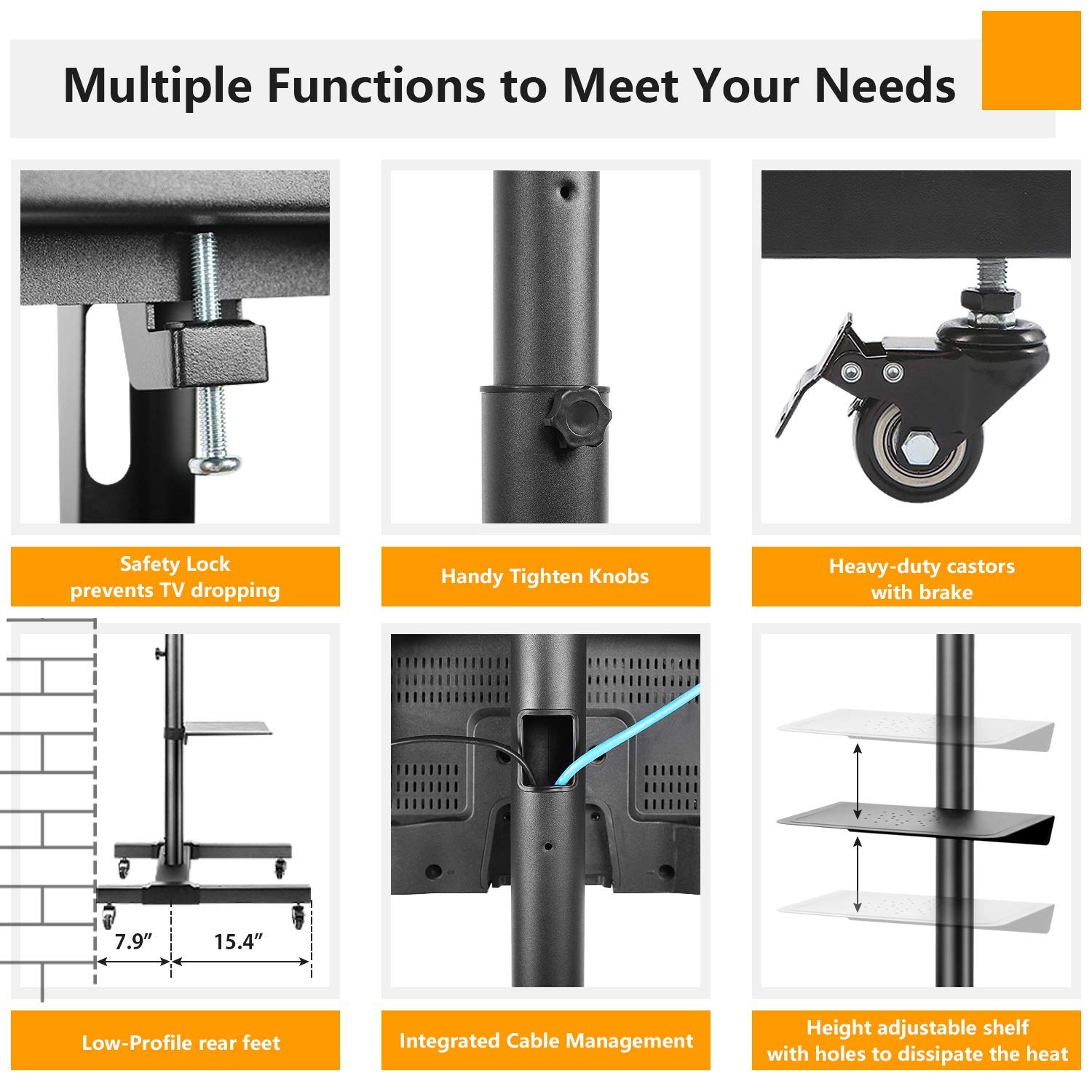 5Rcom Large Rolling TV Stand Portable Monitor Stand for 32-70 Inch Flat ...