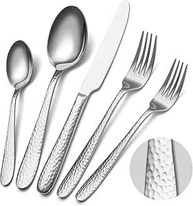 Amazon.com | Hammered Silverware Set, EIUBUIE 40-Piece Stainless Steel ...