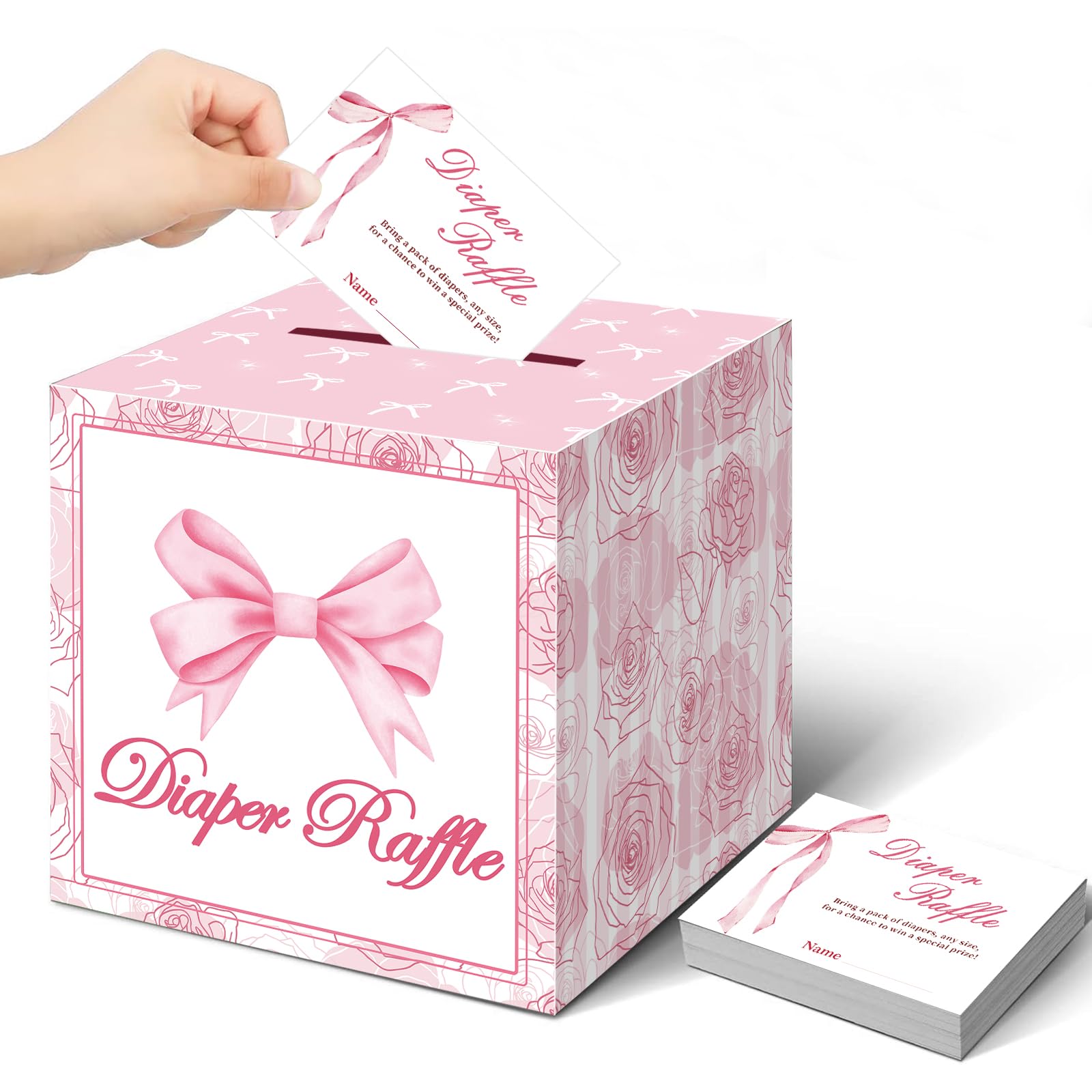 Amazon.com : Mecholey 51Pcs Pink Bow Diaper Raffle Box for Baby Shower ...