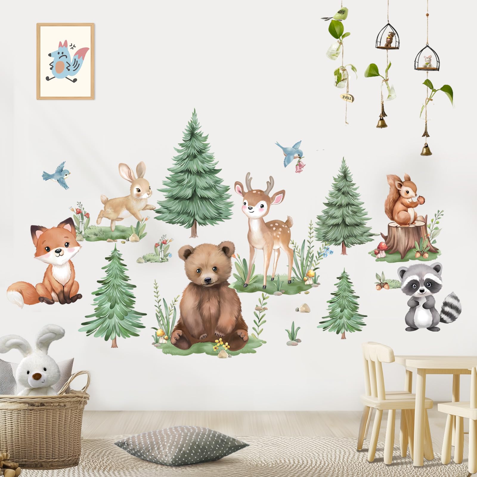 wondever Kids Pine Tree Animals Wall Stickers Woodland Bear Deer Fox ...
