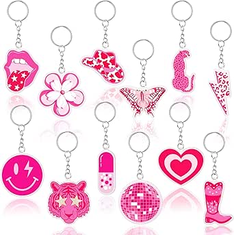 12 Pcs Preppy Key Chain for Girl Pink Hippie Art Ornaments Acrylic ...