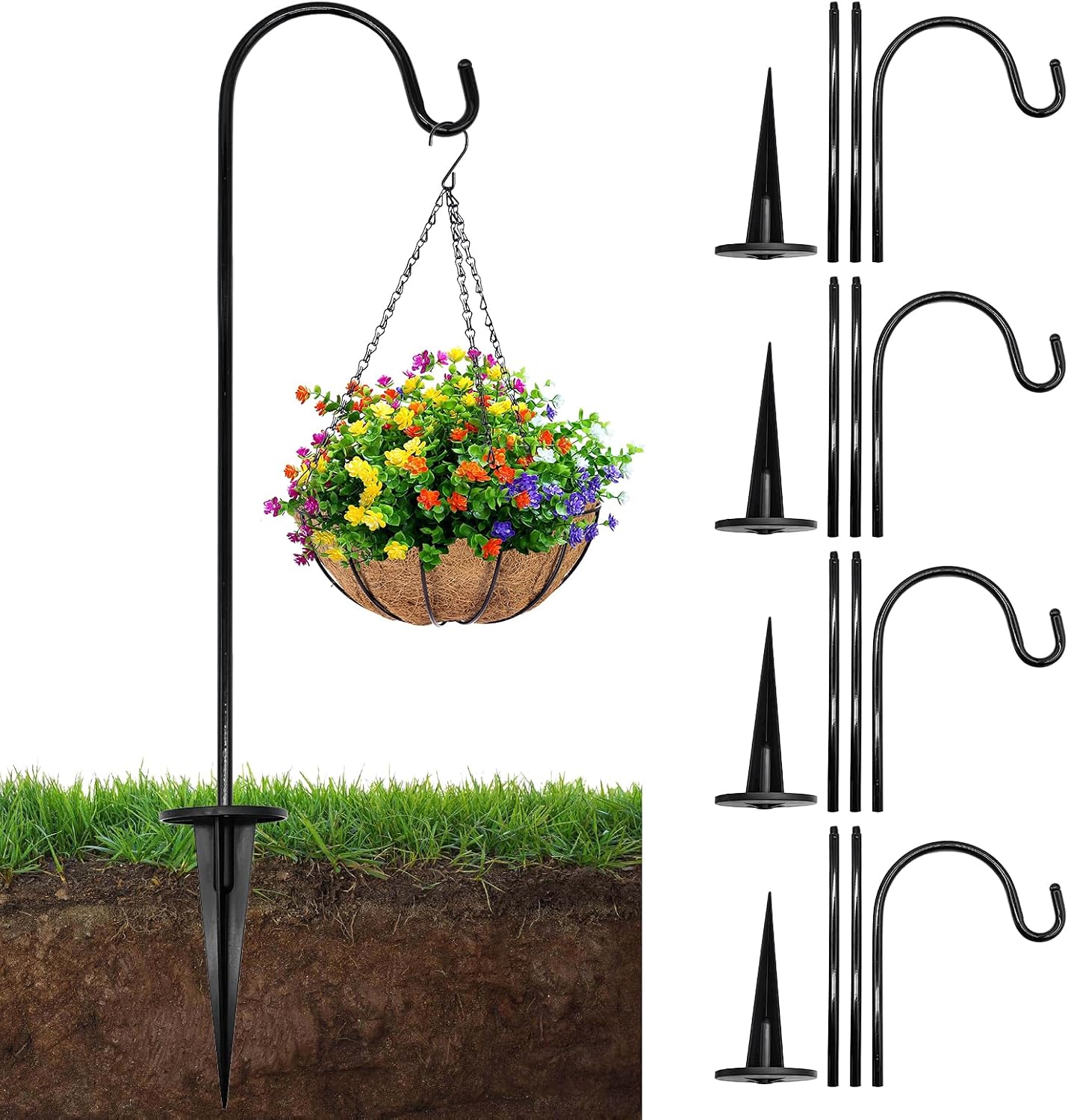 Amazon.com: 4 Pack of Adjustable Outdoor Shepherds Hooks, Heavy Duty ...