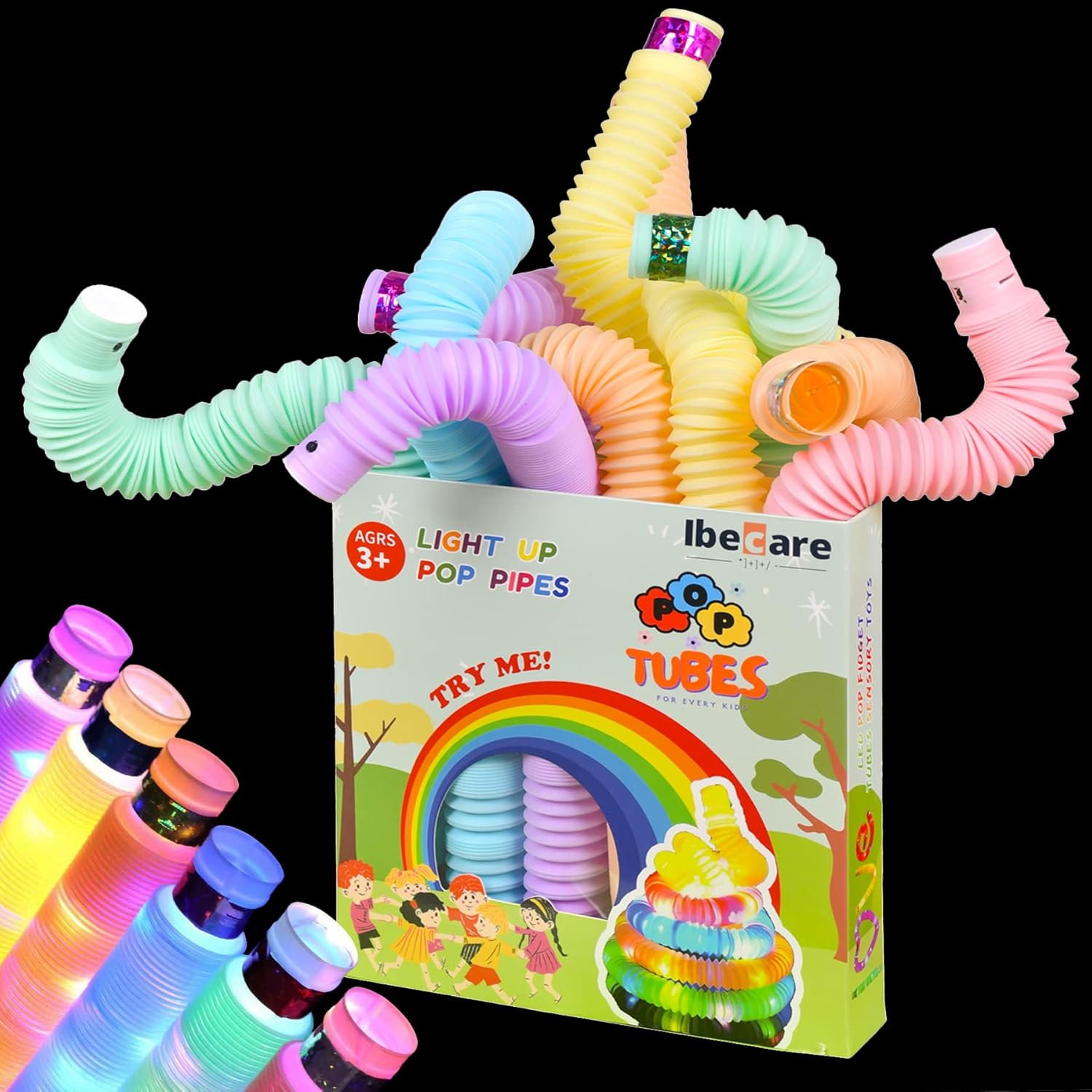 Ibecare Light up Pop Tubes LED Pipe Fidget toy pop party favor for kids ...