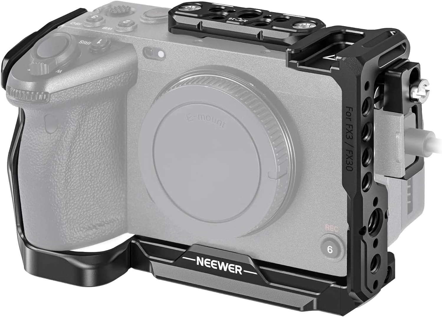 NEEWER FX3/FX30 Cage Camera Cage with HDMI Cable Clamp, NATO Rail, 3/8 ...