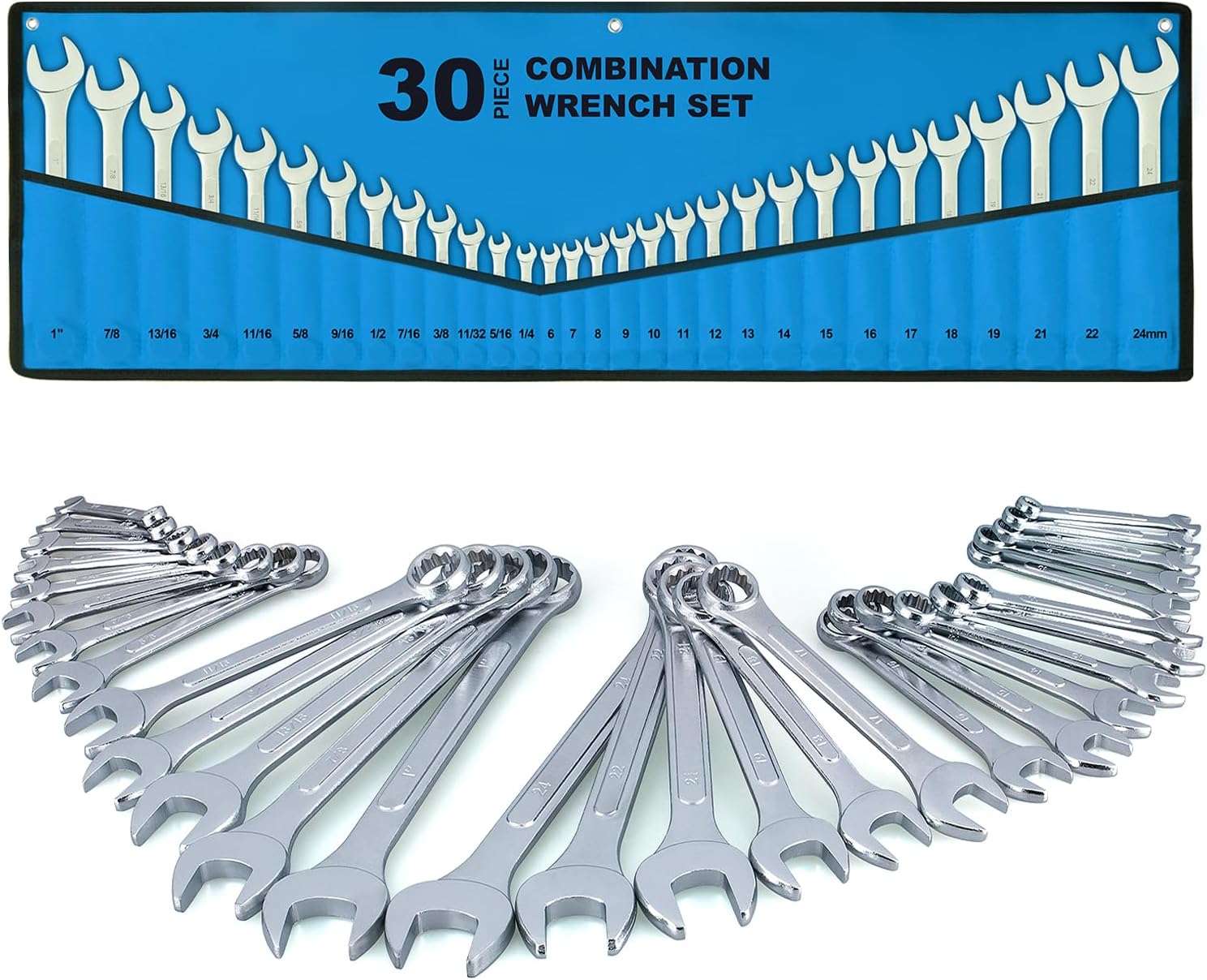 Juego de 30 llaves combinadas multiusos en bolsa enrollable | SAE de 1/ ...