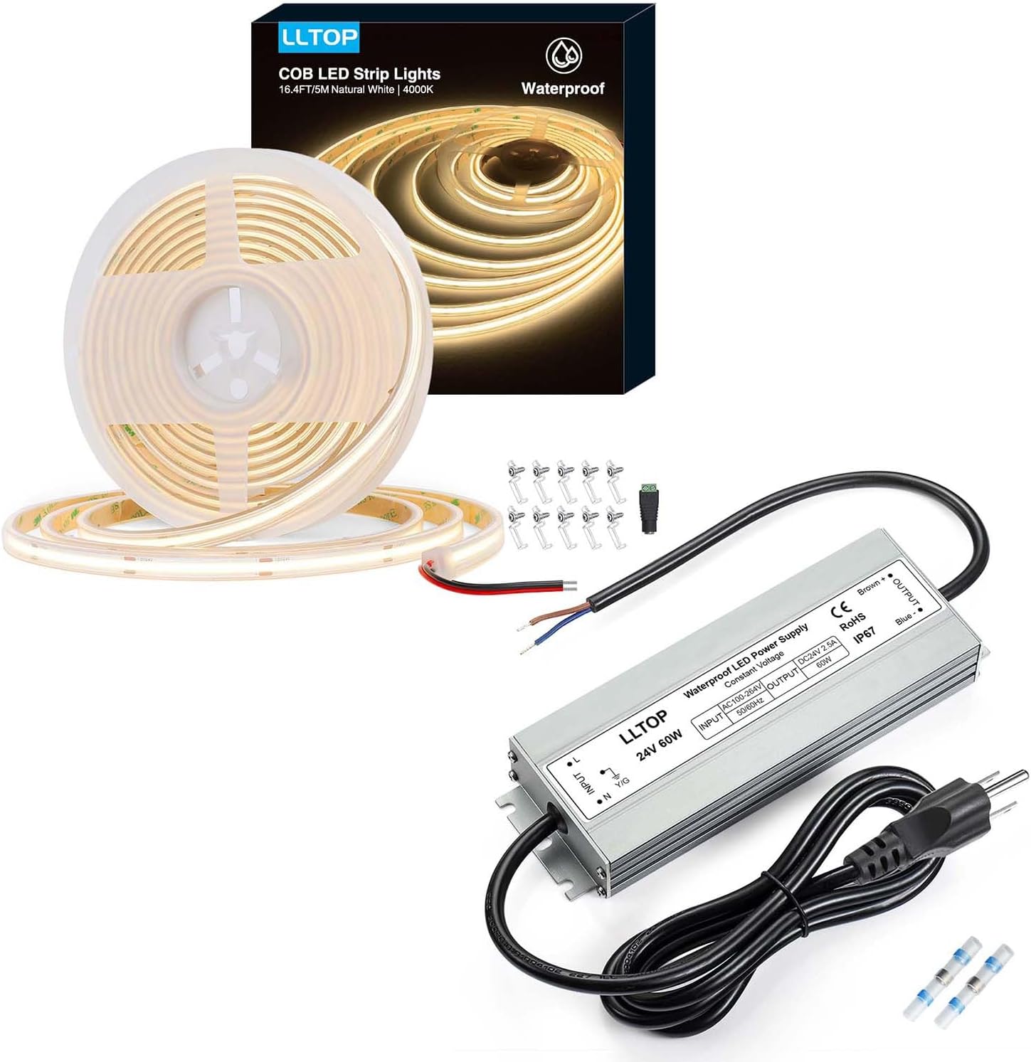 Amazon.com: LLTOP COB LED Strip Lights Waterproof IP67 DC24v Natural ...