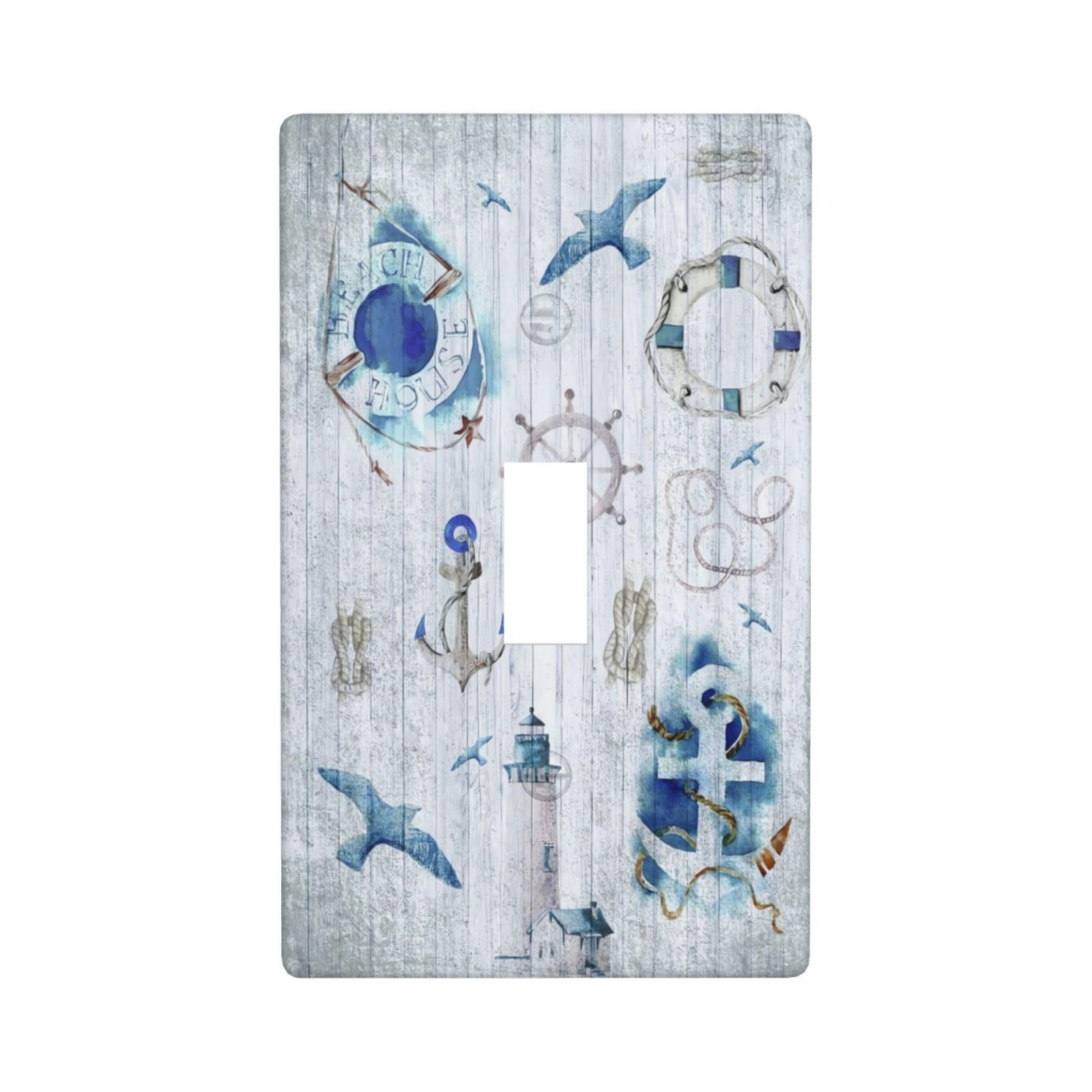 Nautical Anchor Lighthouse Farmhouse Wood Single Toggle Light Switch ...