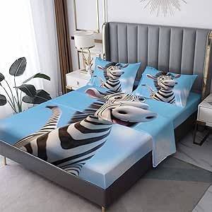 Amazon.com: zcsm Zebra Sheets King Sheet Sets - Kids Cartoon Animal Bed ...
