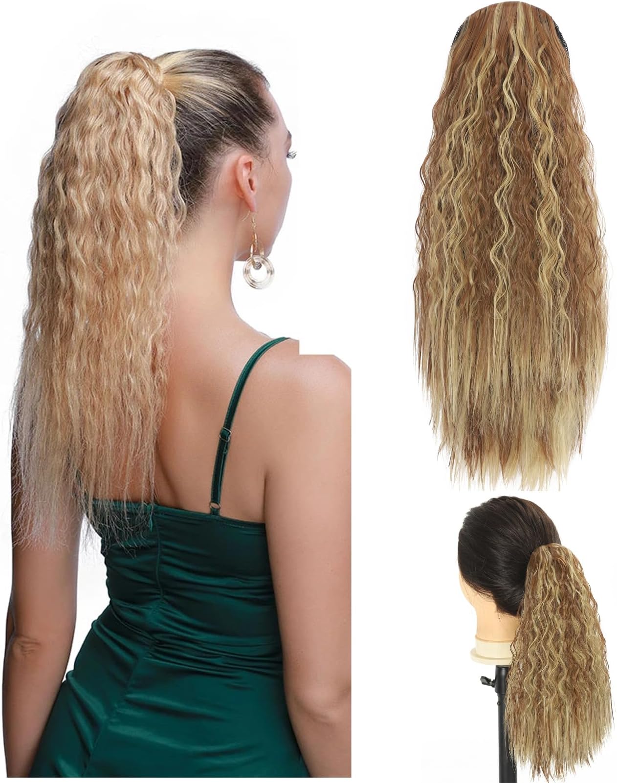 Amazon.com : Uotp Short Drawstring Curly Ponytail 14 Inch Corn Wave ...