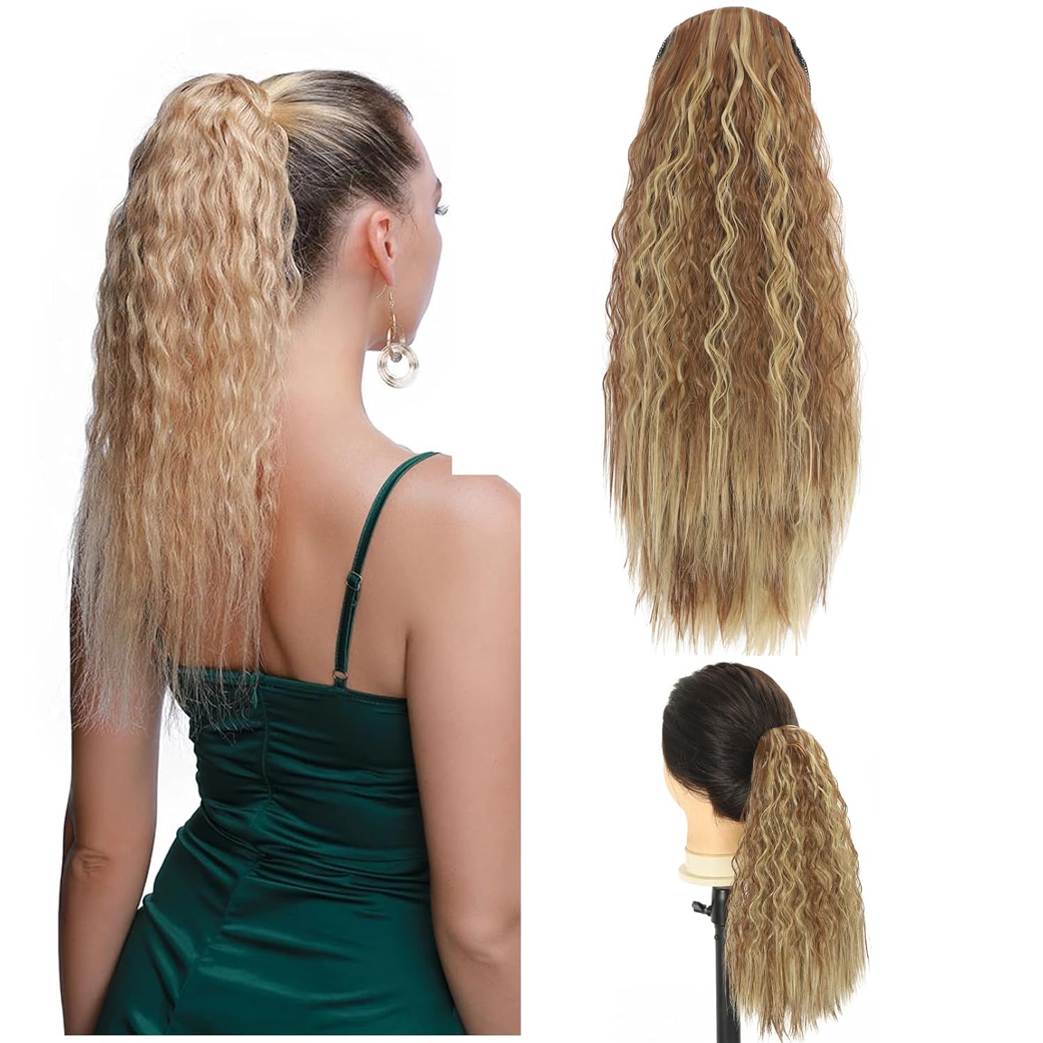 Amazon.com : Uotp Short Drawstring Curly Ponytail 14 Inch Corn Wave ...