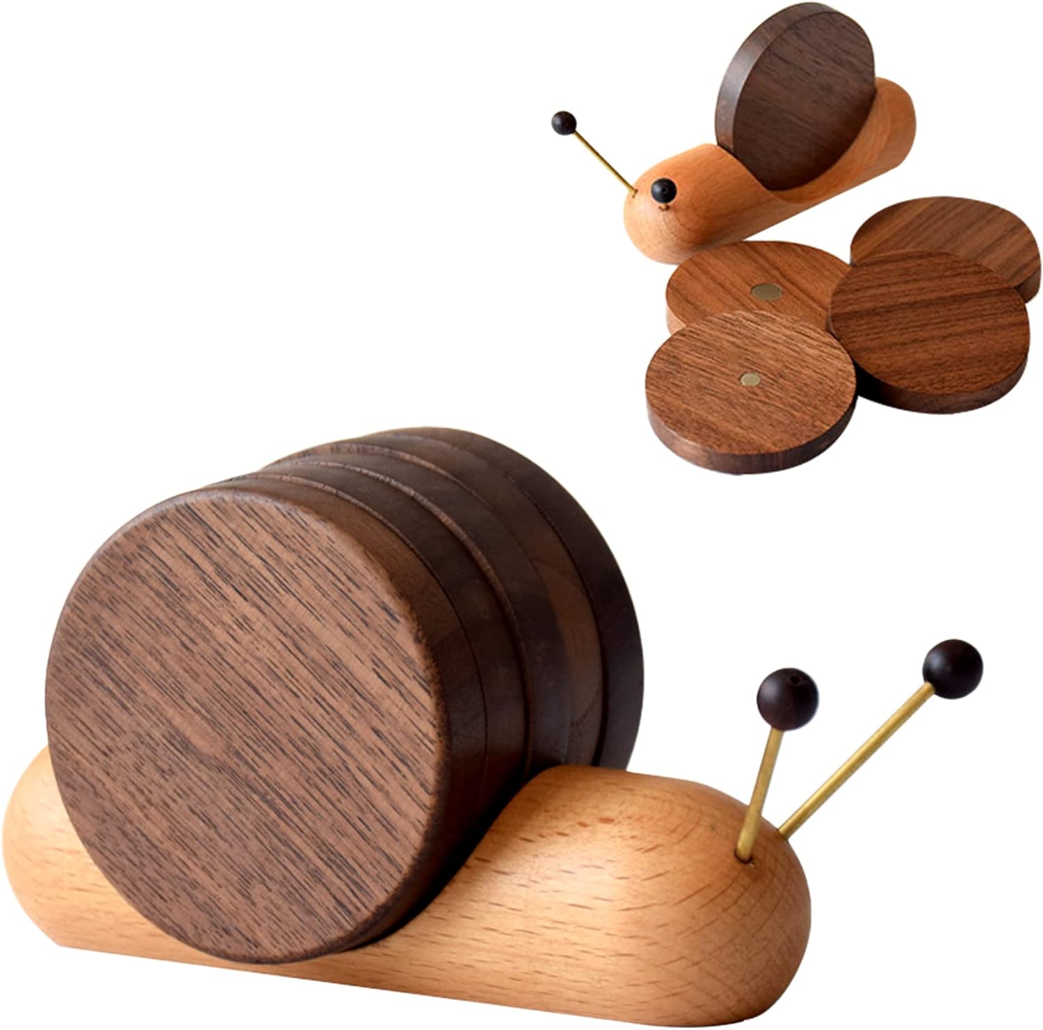 Amazon.com: Creative 4-Pack Mini Wooden Snail Coasters Set with Storage ...