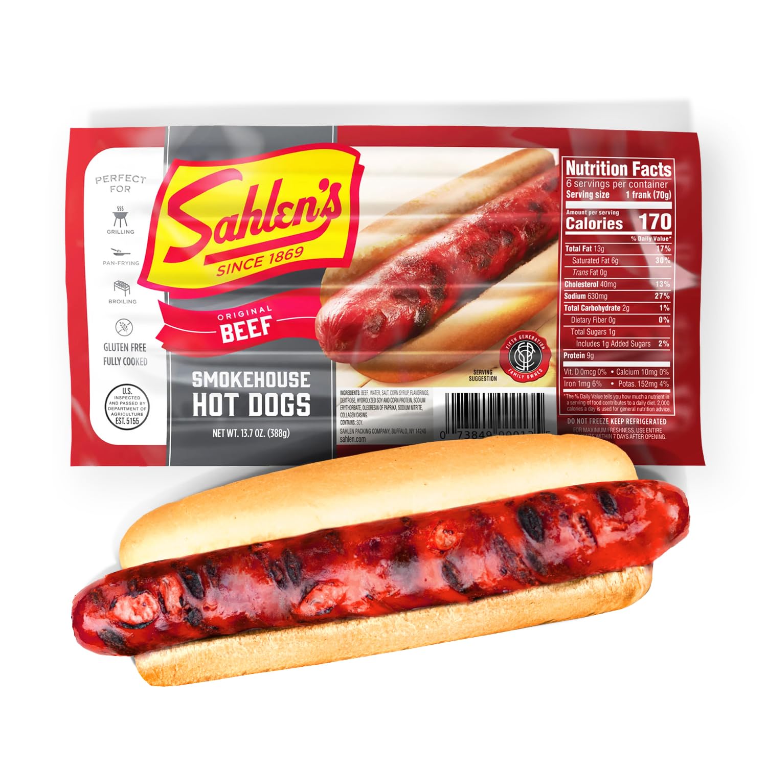 Amazon.com: Sahlen's Original Smokehouse All Beef Hot Dogs with Tender ...