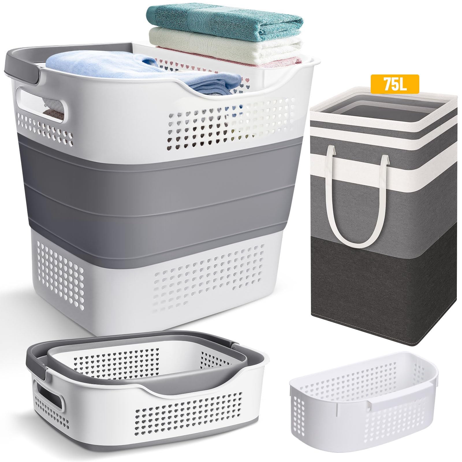 Amazon.com: Collapsible Laundry Hamper, 35L Plastic Laundry Basket with ...