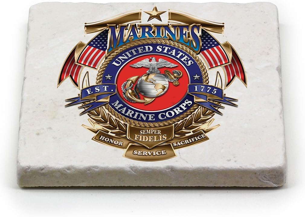 Amazon.com | USMC Natural Stone Coaster- USMC Marine Corps Badge of ...