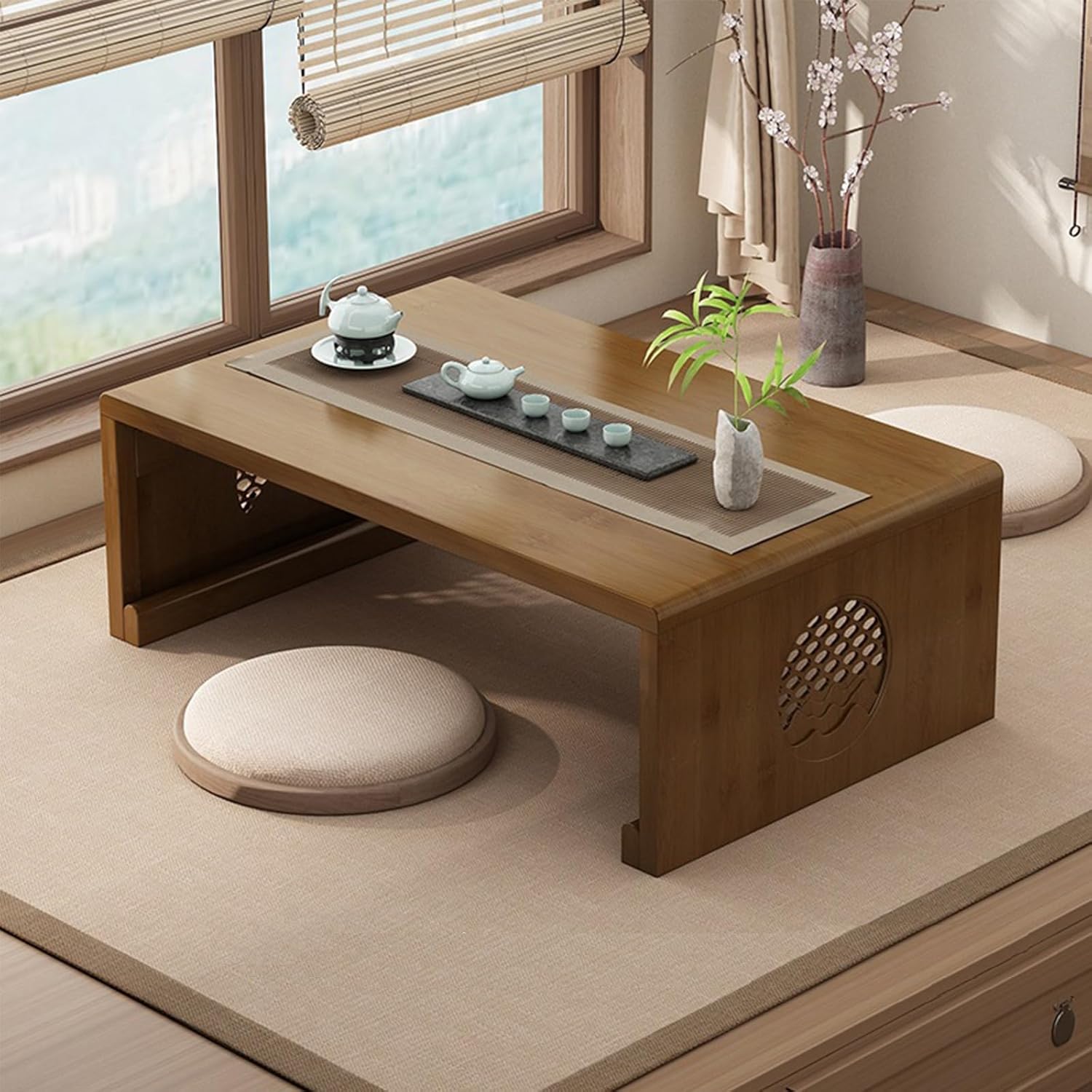 JIANCNGU Bamboo Chinese Tea Floor Table Japanese Foldable Coffee Table ...