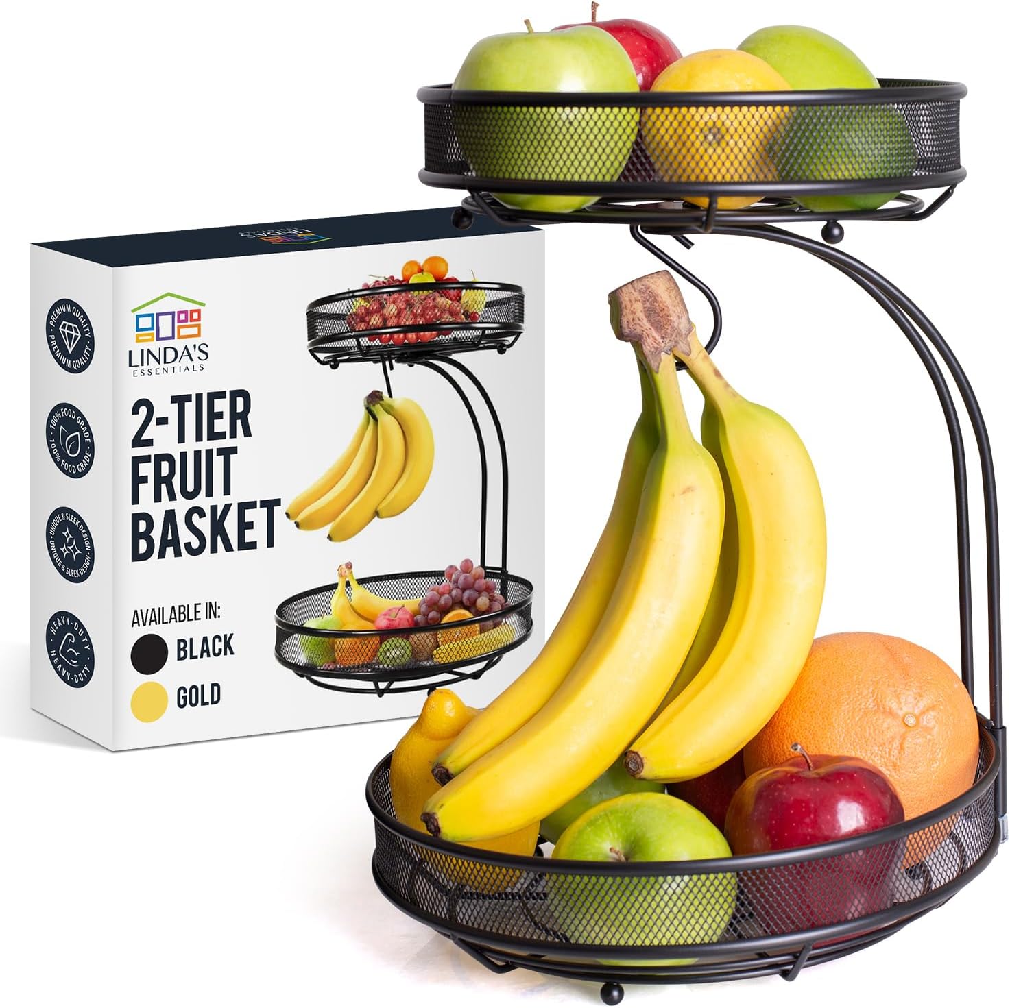 Amazon.com: Sevenblue 3 Tier Fruit Basket for Kitchen with 2 Banana ...
