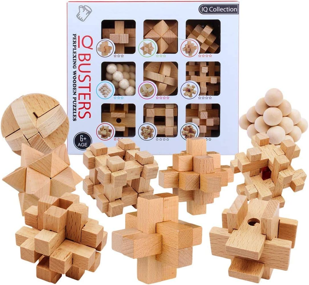 9 PCS 3D Wooden Cube Brain Teaser Puzzle Toys for Kids and Adults,Kong ...