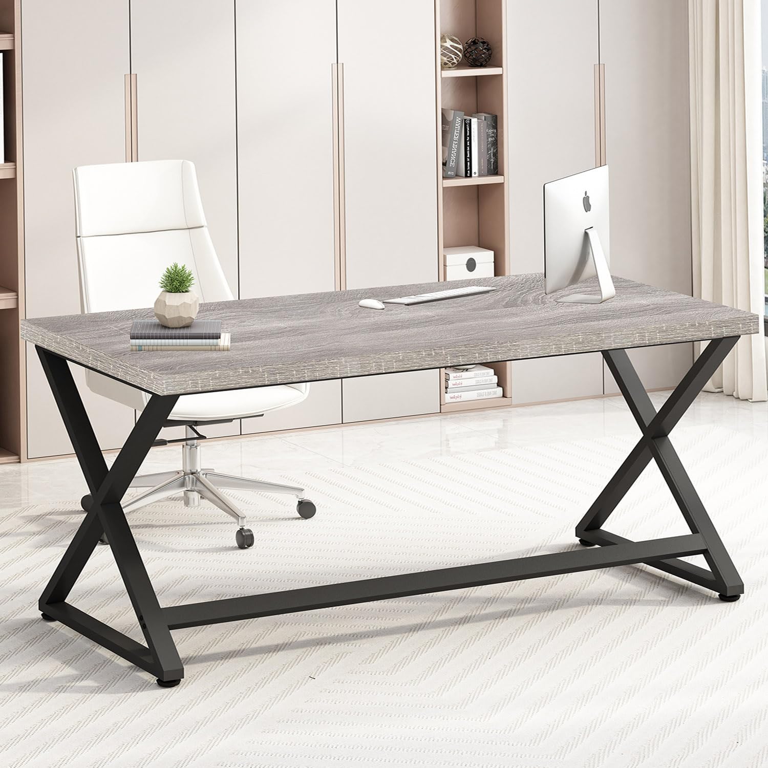 Amazon.com: IBF Gray Computer Desk, Modern Writing Study Desk for Home ...