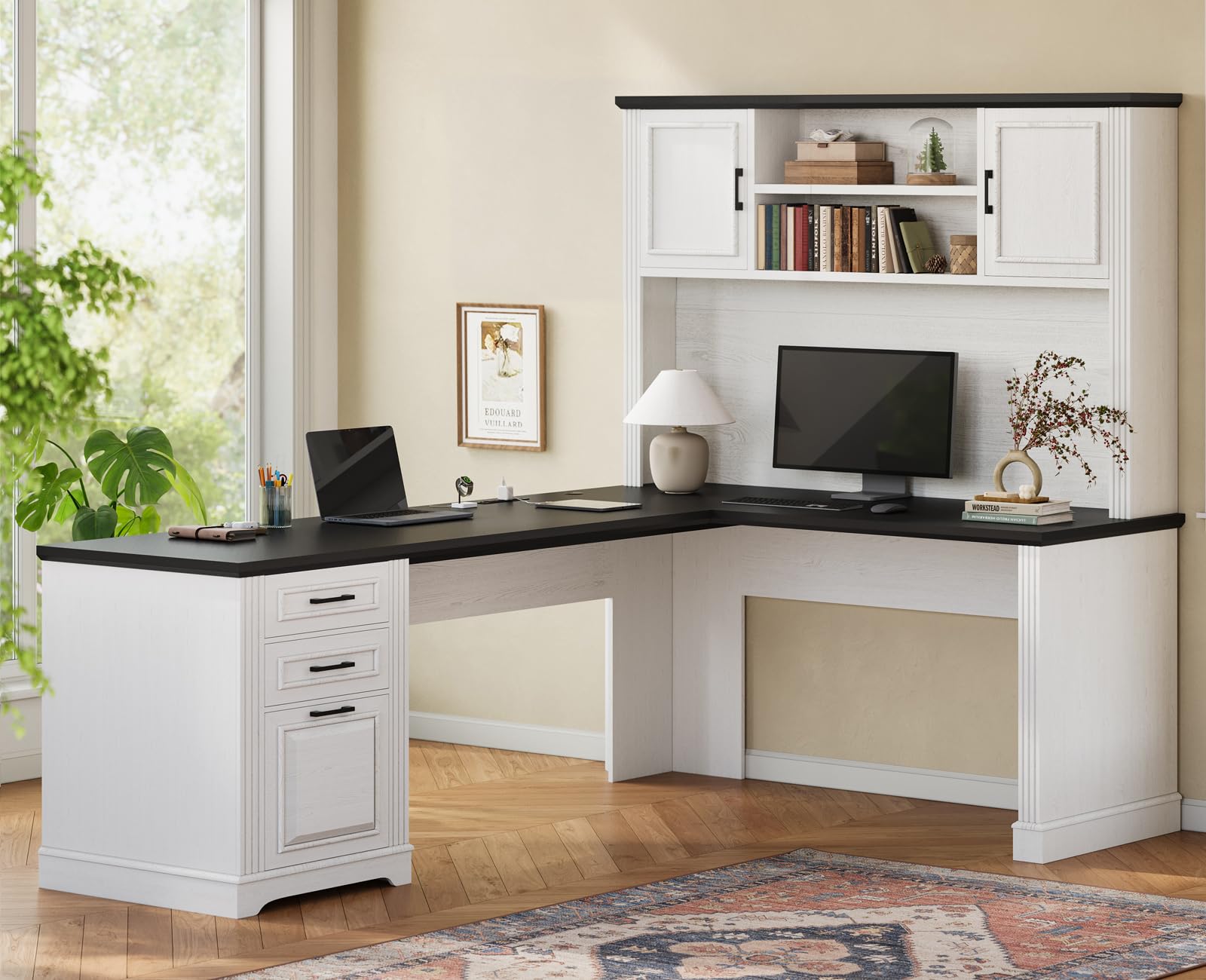 Amazon.com: Itaar Farmhouse Executive L Shaped Desk, Home Office Desk ...