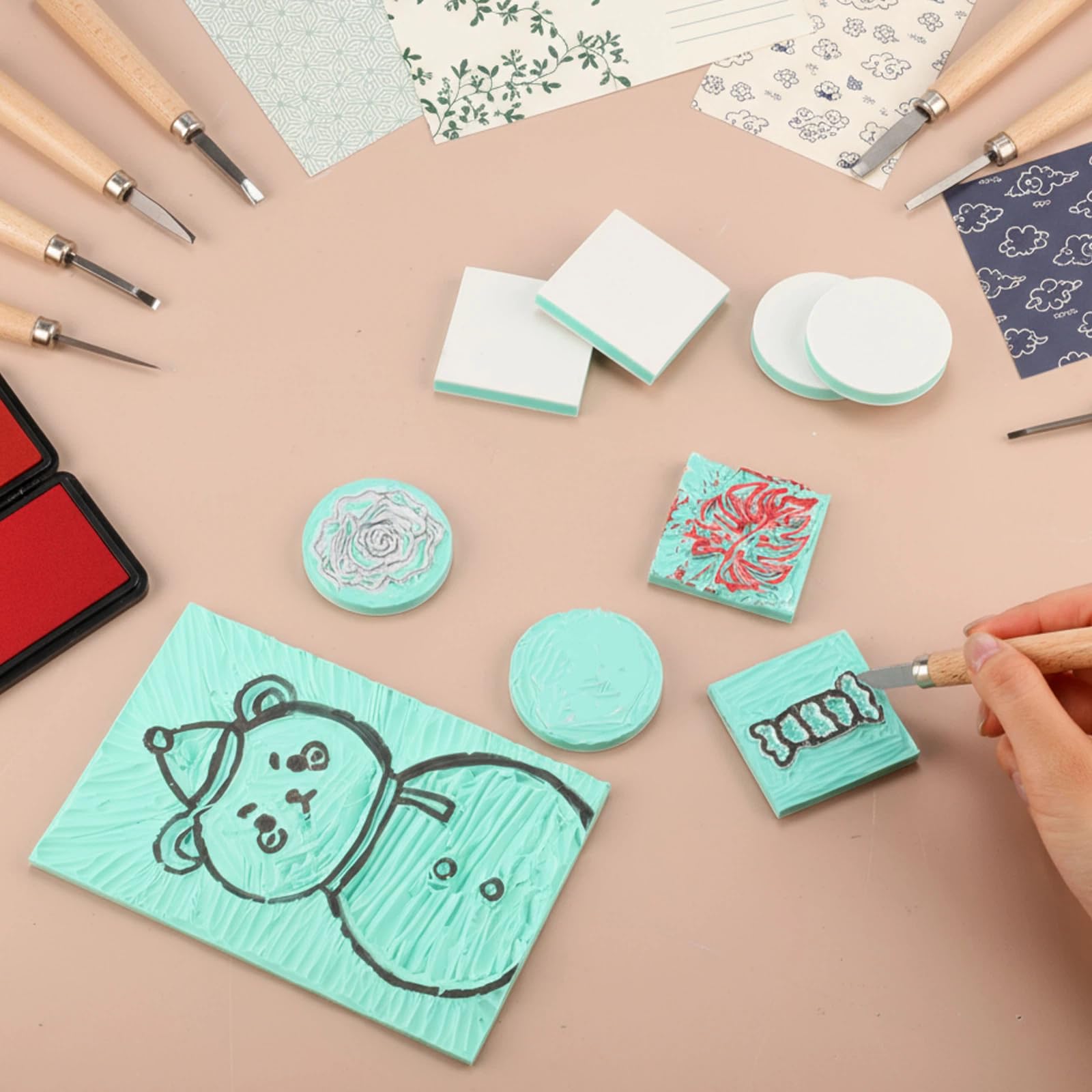 Snapklik.com : Innconee 18 Pcs Rubber Stamp Carving Blocks Linoleum ...
