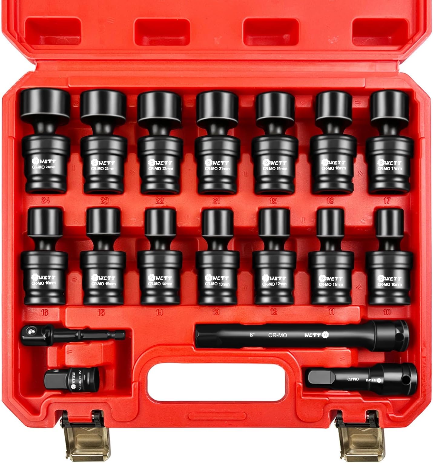 WETT 1/2" Drive Shallow Impact Universal Joint Socket Set, 18-Piece ...