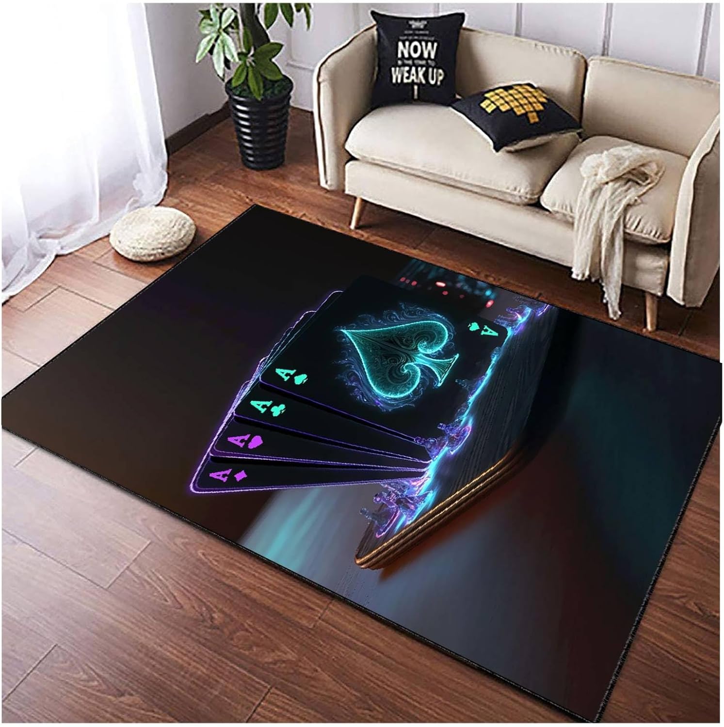 Amazon.com: Poker Neon Area Rugs, Playing Cards Symbols Kids Rug, Non ...