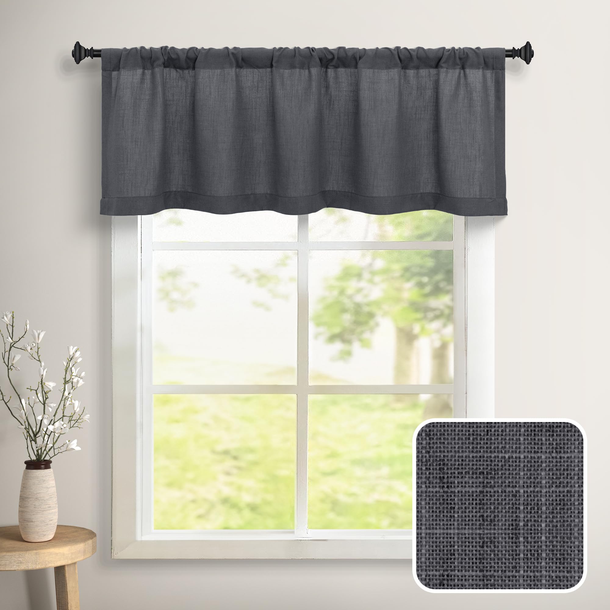 Amazon.com: DANCURTON Dark Grey Linen Window Valance for Kitchen 3 Inch ...