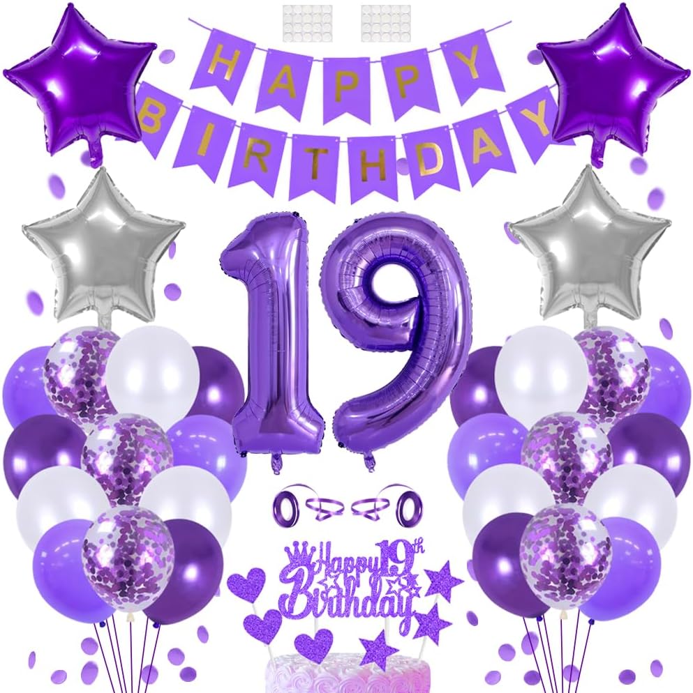 Amazon.com: 19 Birthday Decoration Happy Birthday Banner Balloons ...
