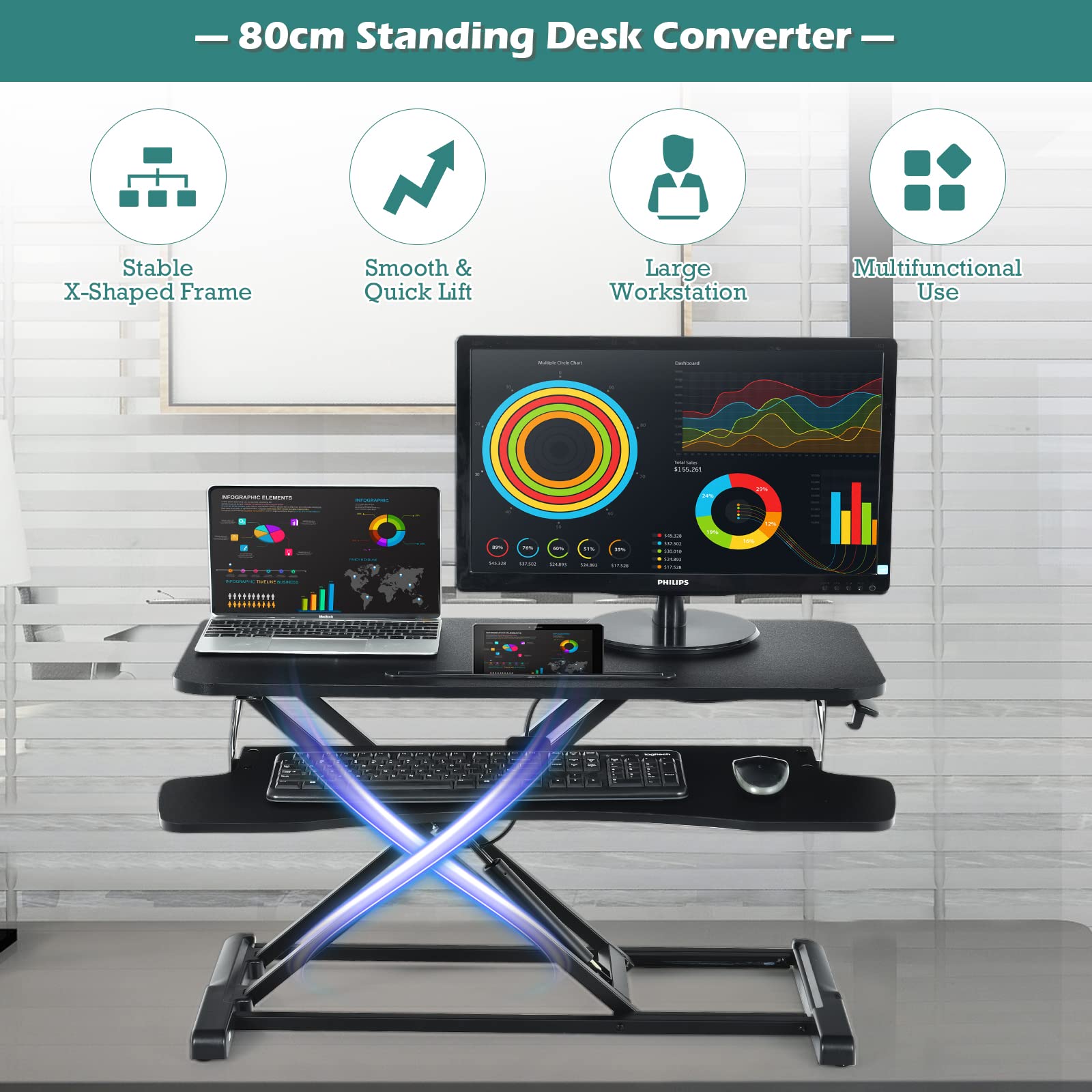 Giantex Height Adjustable Standing Desk Converter Sit Wide Standing