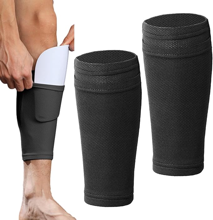 PuraQuot Black Football Shin Pad Sleeves with Built-In Pocket for Shin ...