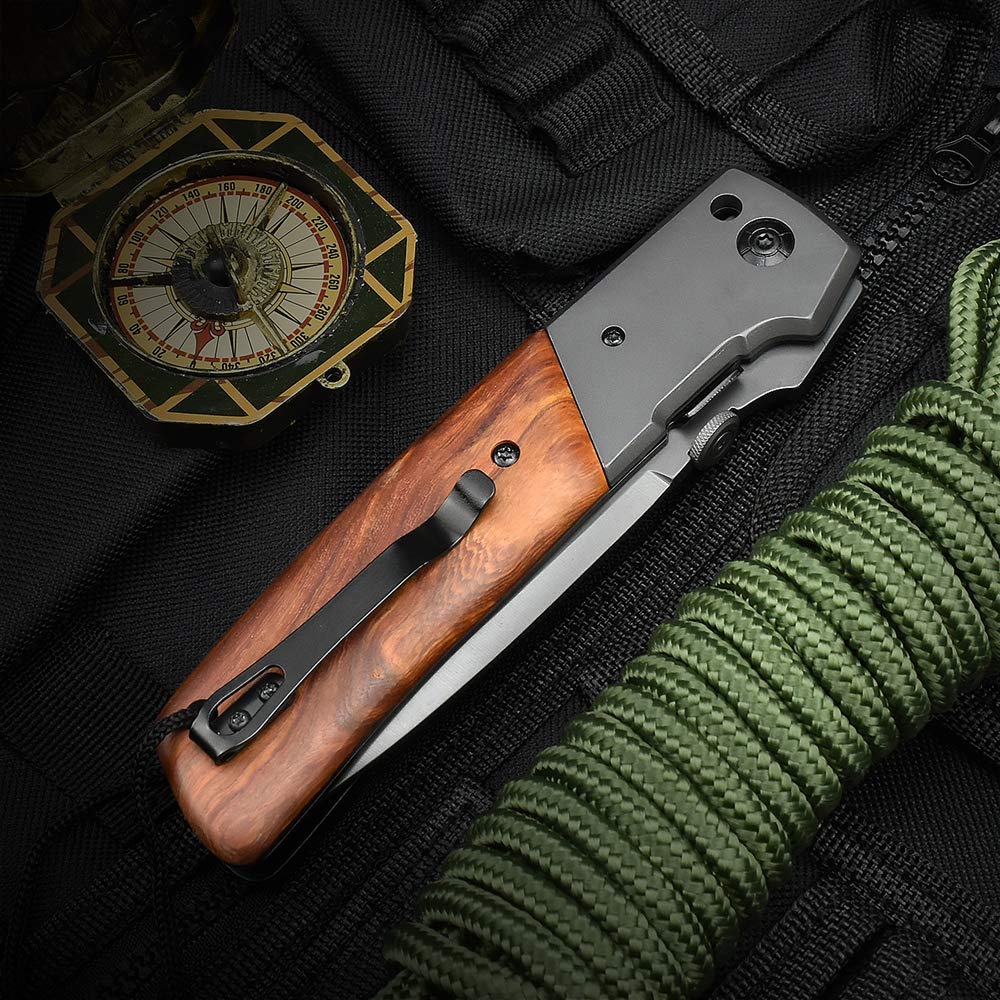 NedFoss Huge Pocket Knife for Men, 11'' Hunting Folding Knife with Wood ...