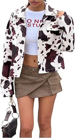 Amazon.com: SOLY HUX Women's Plus Size Cow Print Jacket Long Sleeve ...