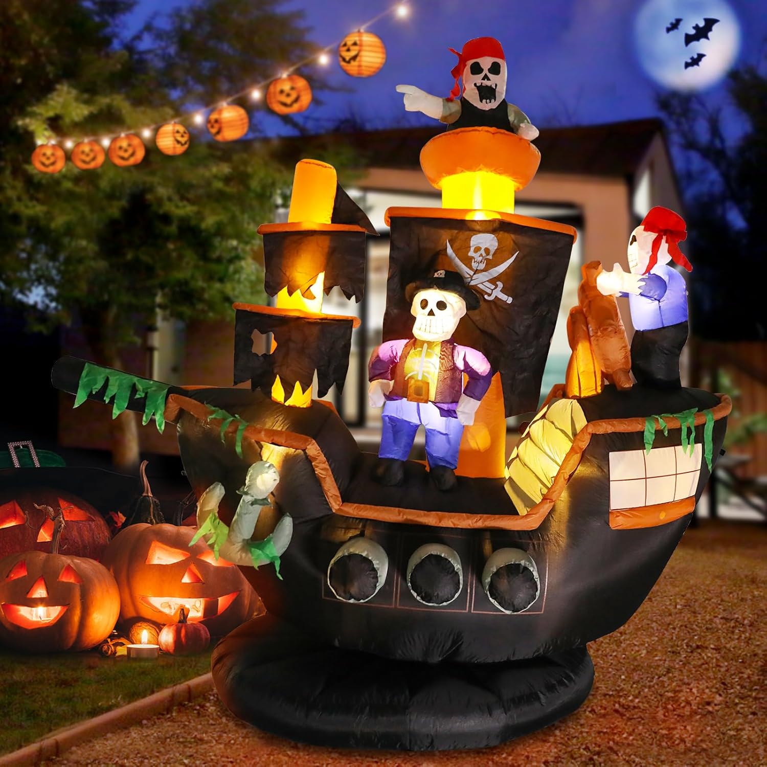 Amazon.com: VCUTEKA 7FT Halloween Inflatable Skeletons Ghosts on Pirate ...