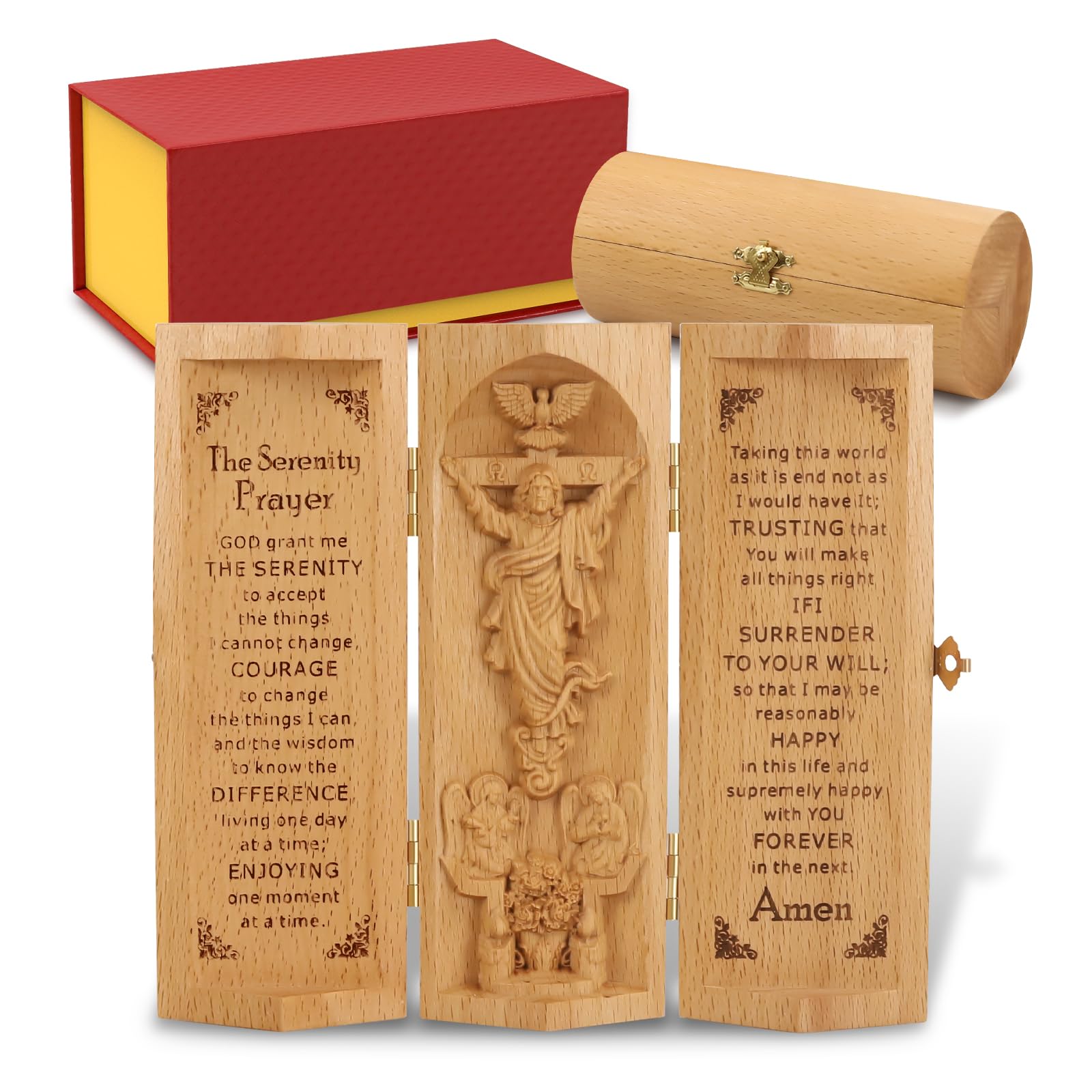 Amazon.com: TATOODAA Jesus Statue Wooden Cylinder Sculpture Faith ...