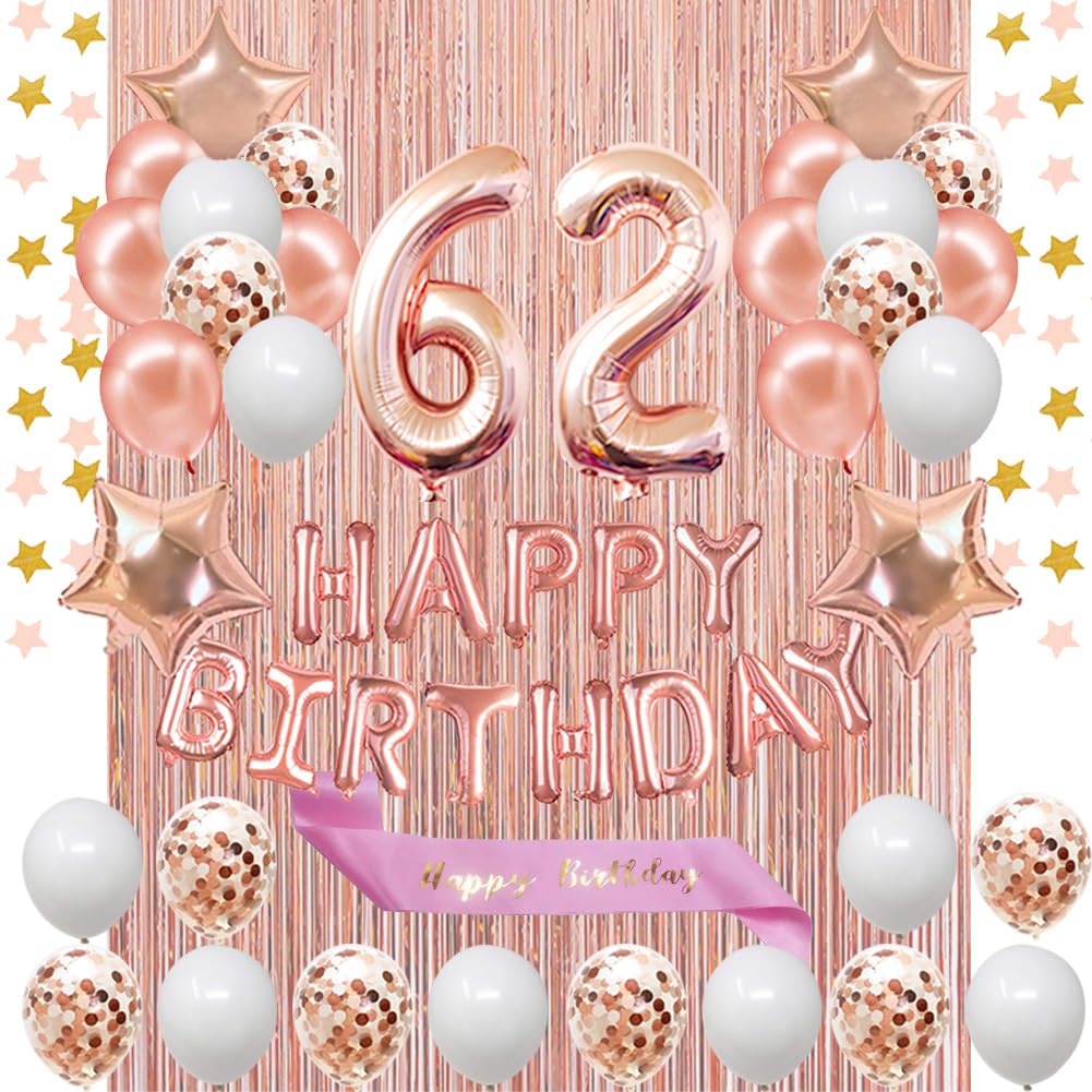 Amazon.com: Fancypartyshop 62nd Birthday Decorations - Rose Gold Happy ...