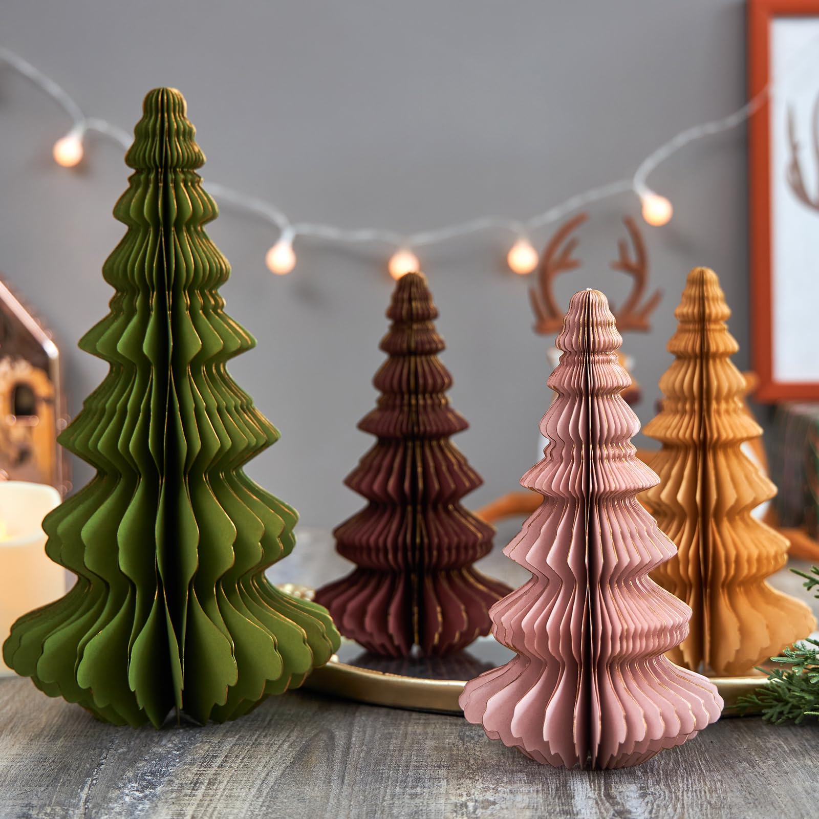 Amazon.com: EASY JOY 4 Pcs Christmas Tree Honeycomb Centerpiece Paper ...