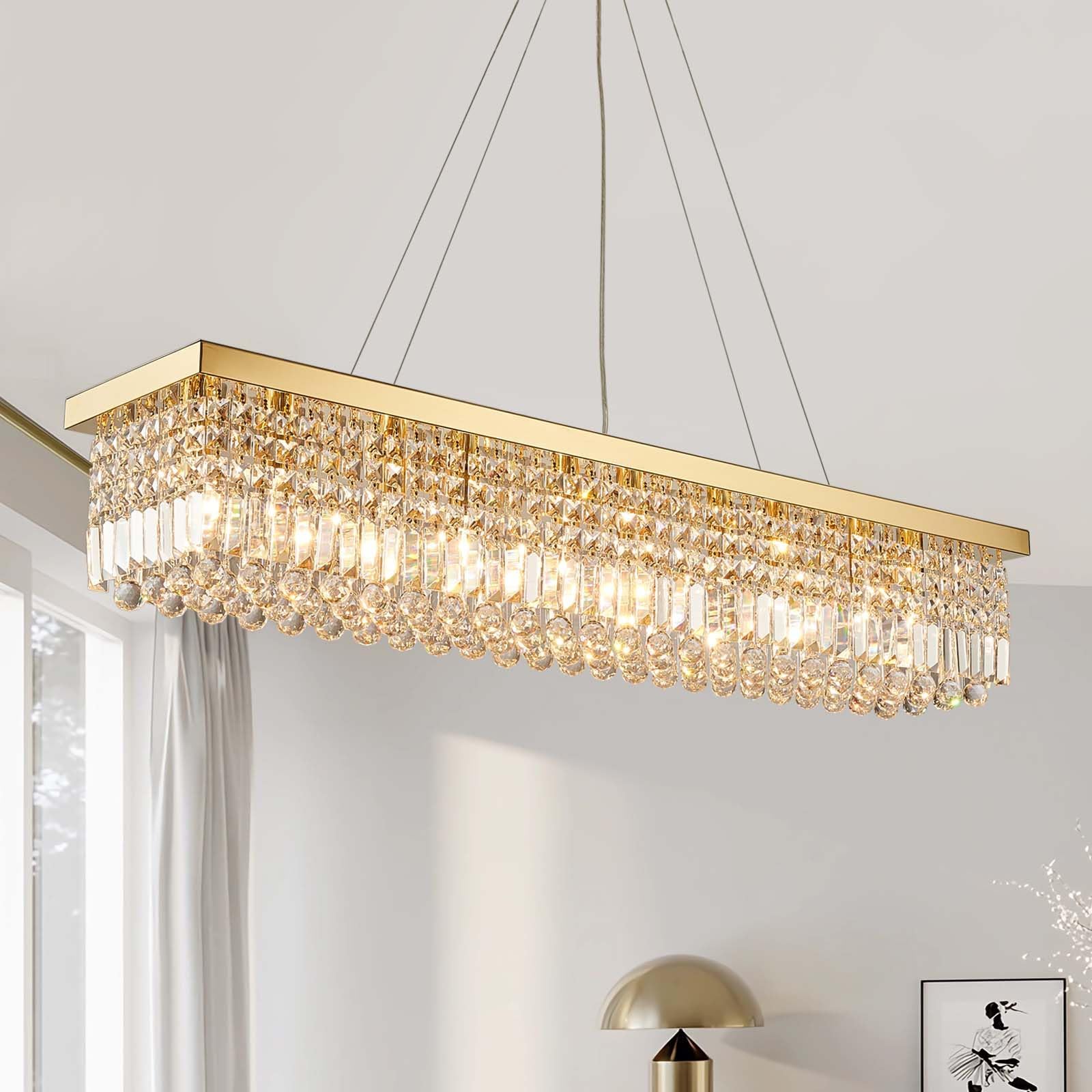 7PM Rectangle K9 Crystal Chandelier Modern Gold Crystal Chandelier ...