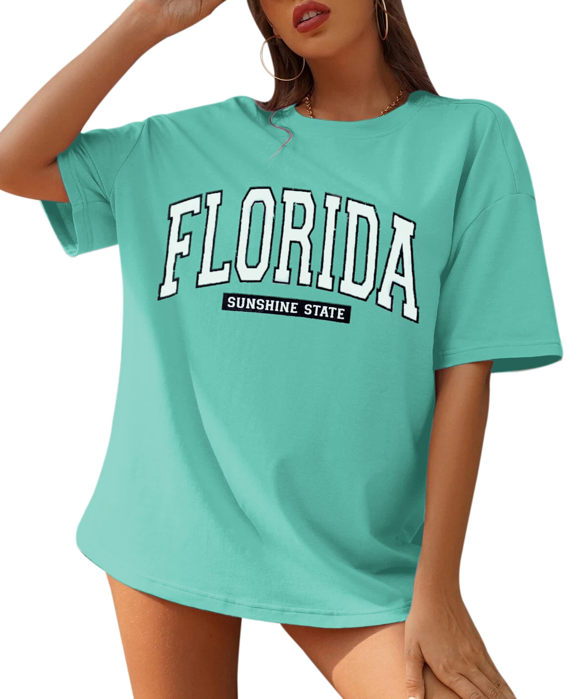 Snapklik.com : MISSACTIVER Women Florida Letter Graphic Print Tee Shirt Oversized Short Sleeve ...