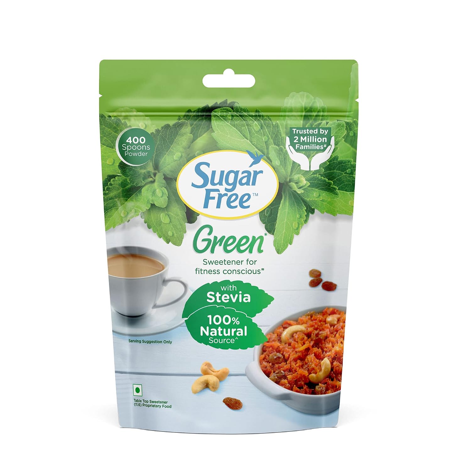 Sugar Free Green Stevia Pouch 400 g |100% Plant based Natural Sweetener ...