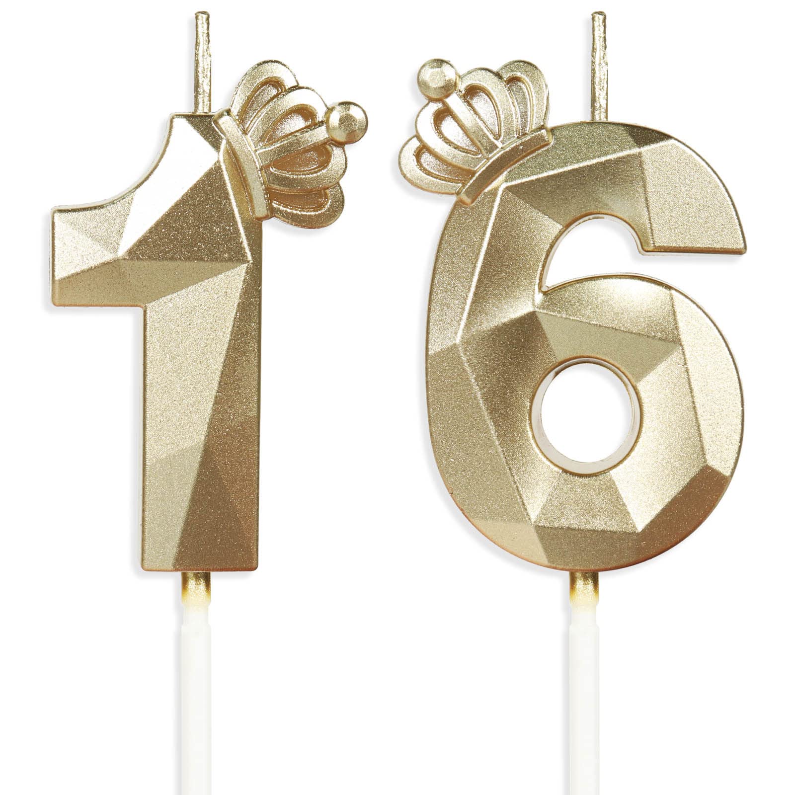 Amazon.com: Number 16 Candles with Crown, 16th Birthday Candles, Gold ...