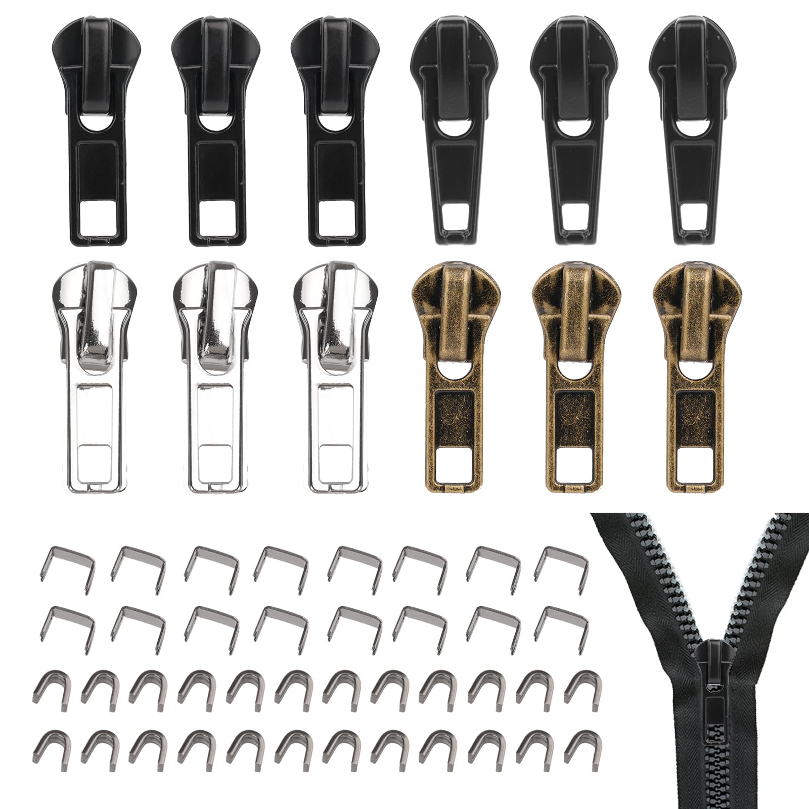 Zip Repair Kit, 52 Pieces Zip Repair Kit, #5 Replacement Zip Zipper ...